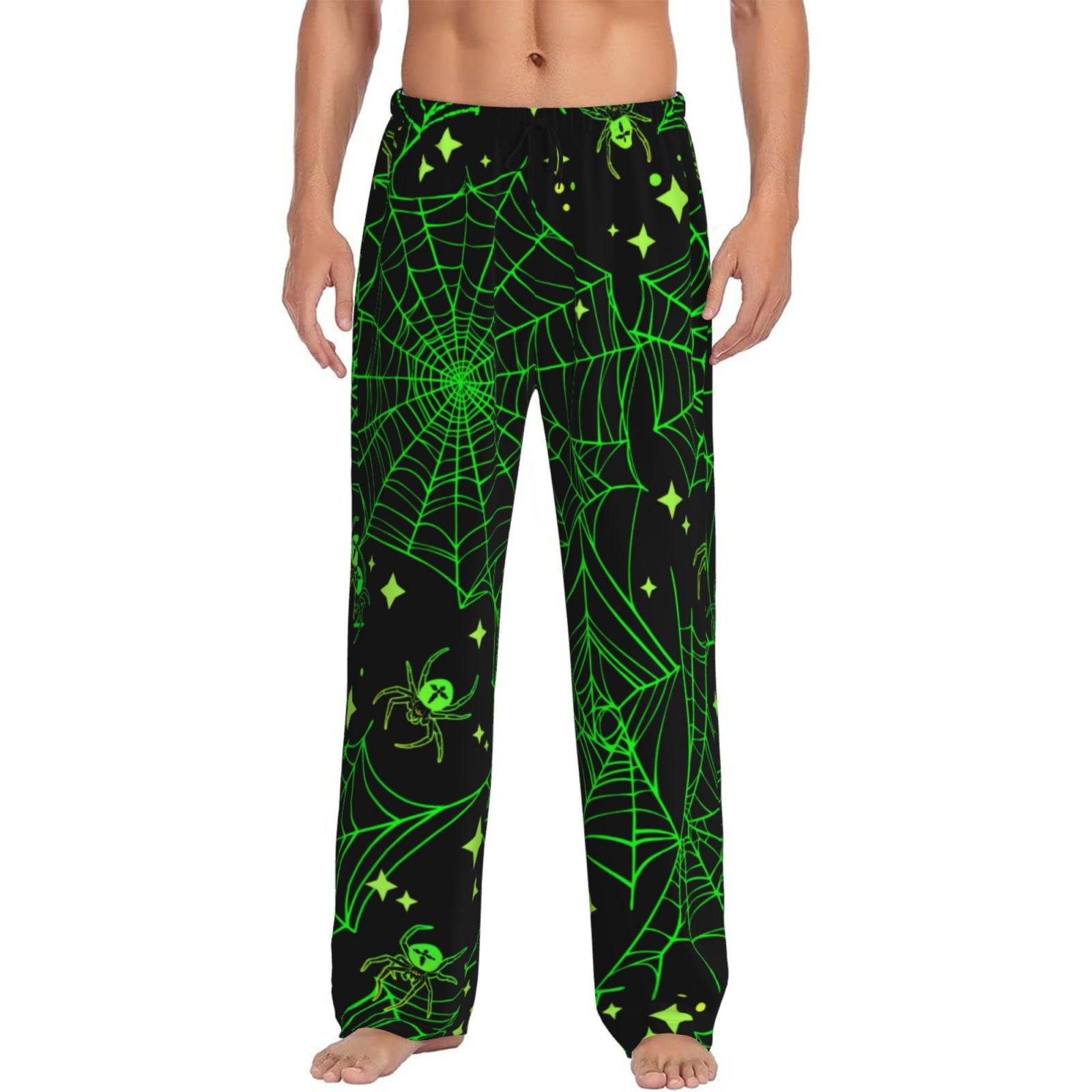 Bingfone Green Bright Web With Spiders Mens All Over Print Sleep Pajama ...