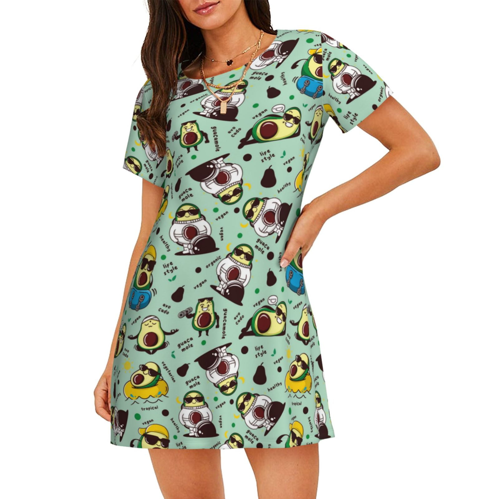 Bingfone Green Cute Avocado Nightgowns for Women Sleep Shirts Short ...