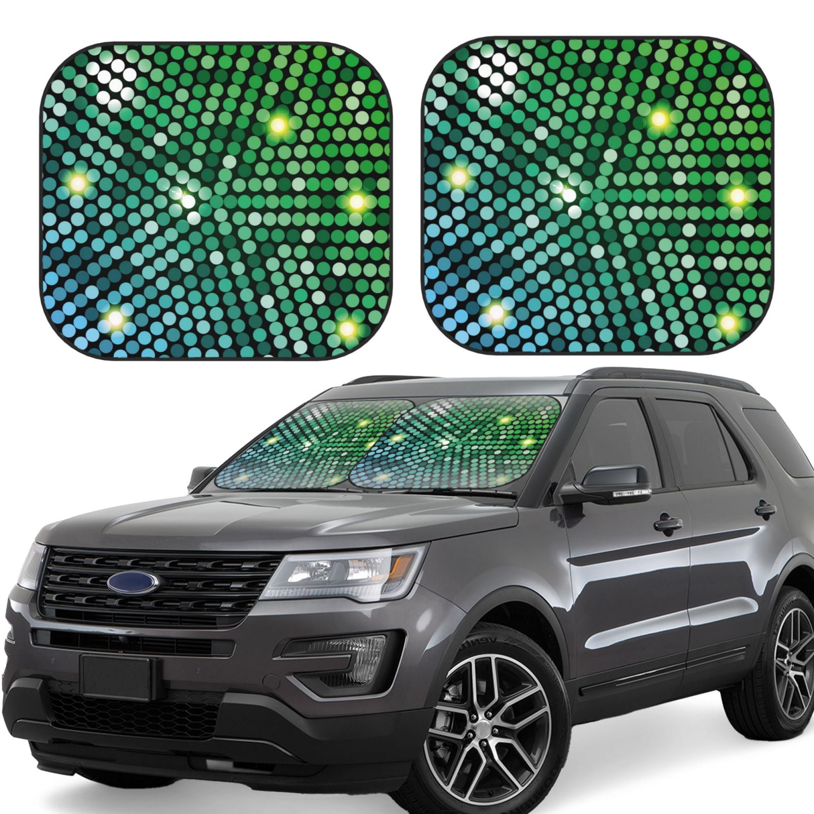 Bingfone Green Disco Lights Windshield Sun Shade 2-Piece Foldable Car ...