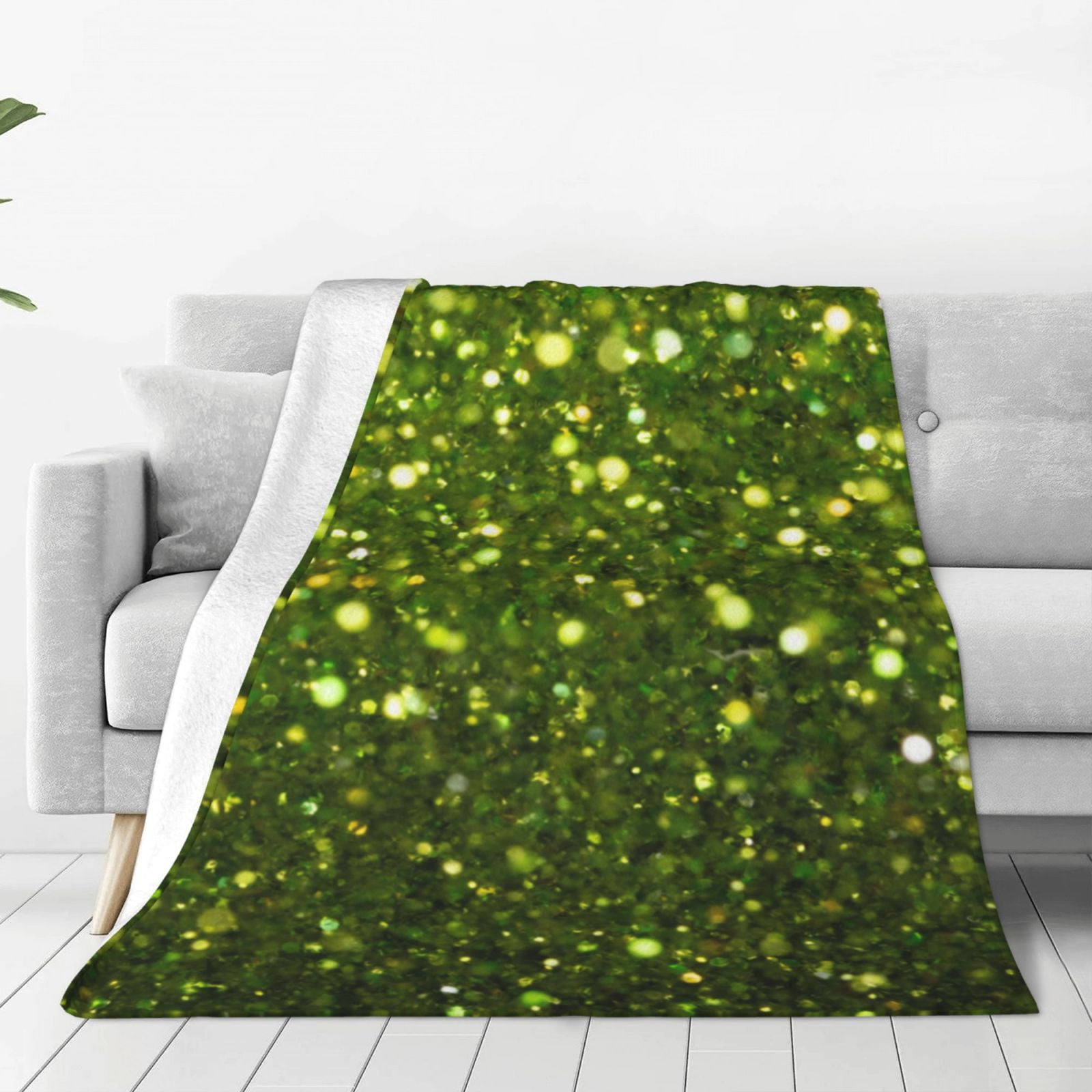 Bingfone Green Glitter Sparkle Print Flannel Fleece Blanket Throw ...