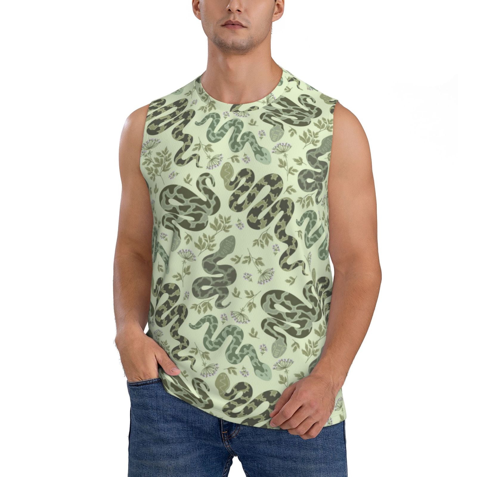 Bingfone Green Snake Pattern Men's Tank Tops Workout Sleeveless Tee ...
