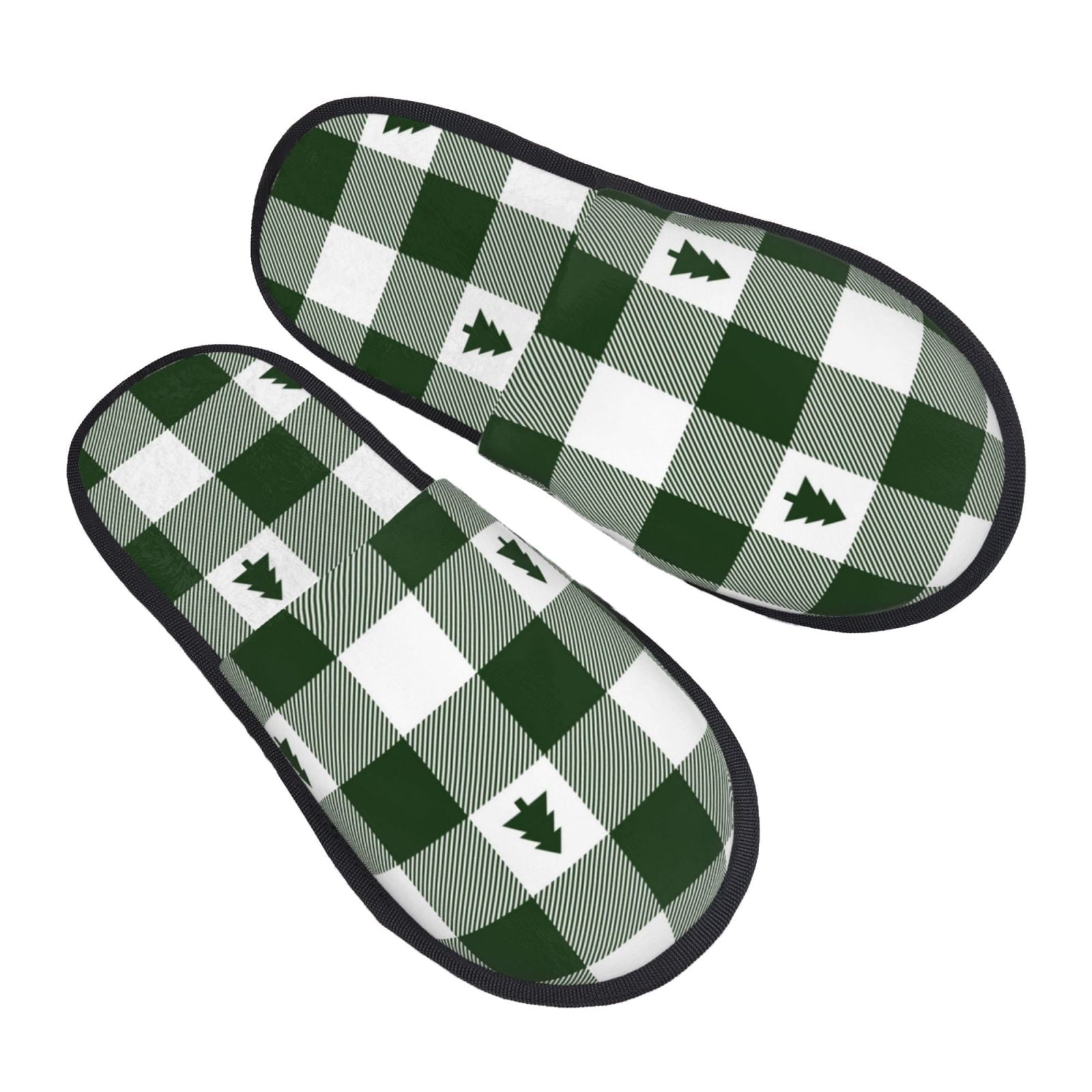 Bingfone Green White Lumberjack Plaid House Slippers For Women Men With ...
