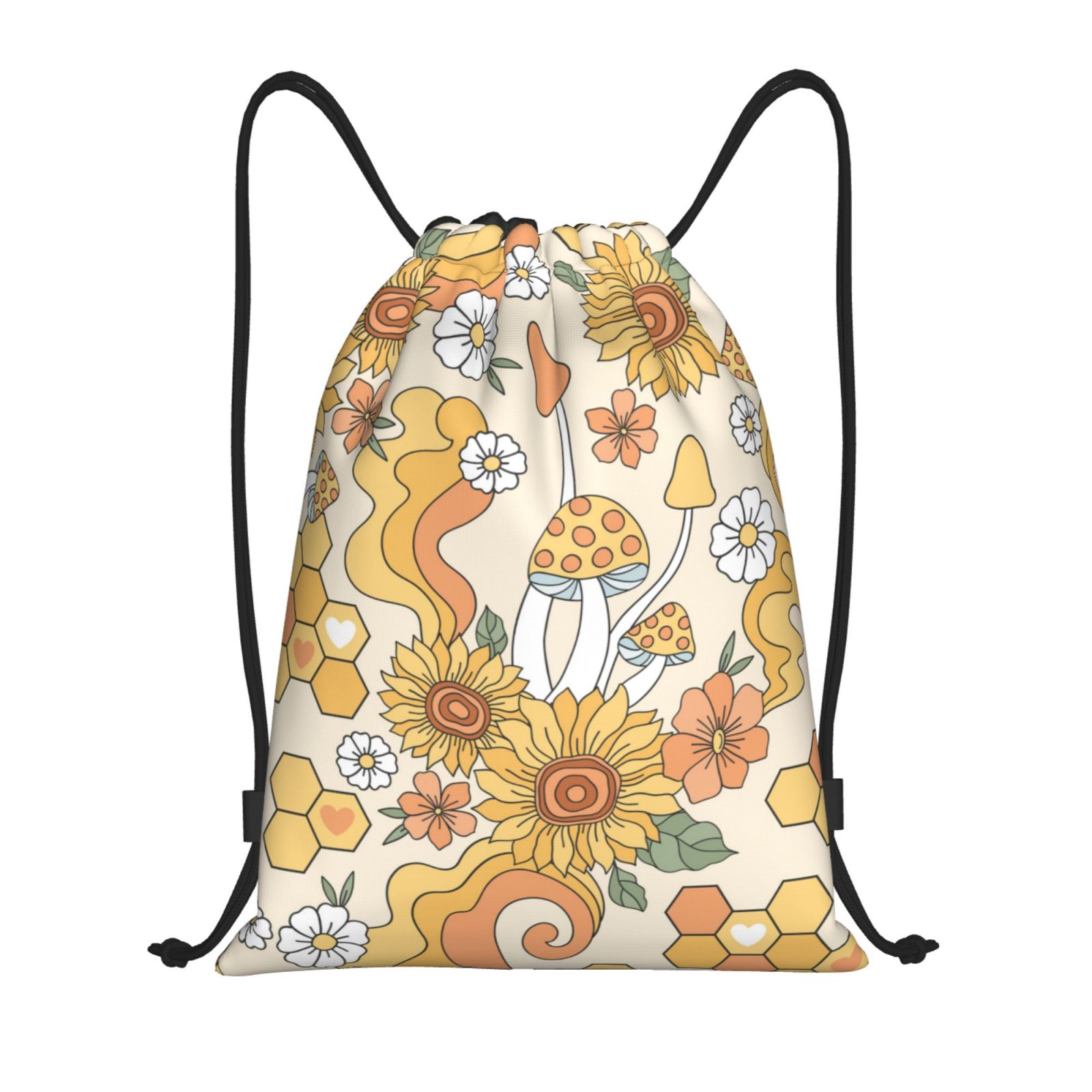 Bingfone Groovy Hippie Flower Mushrooms Drawstrings Backpacks Bags For ...