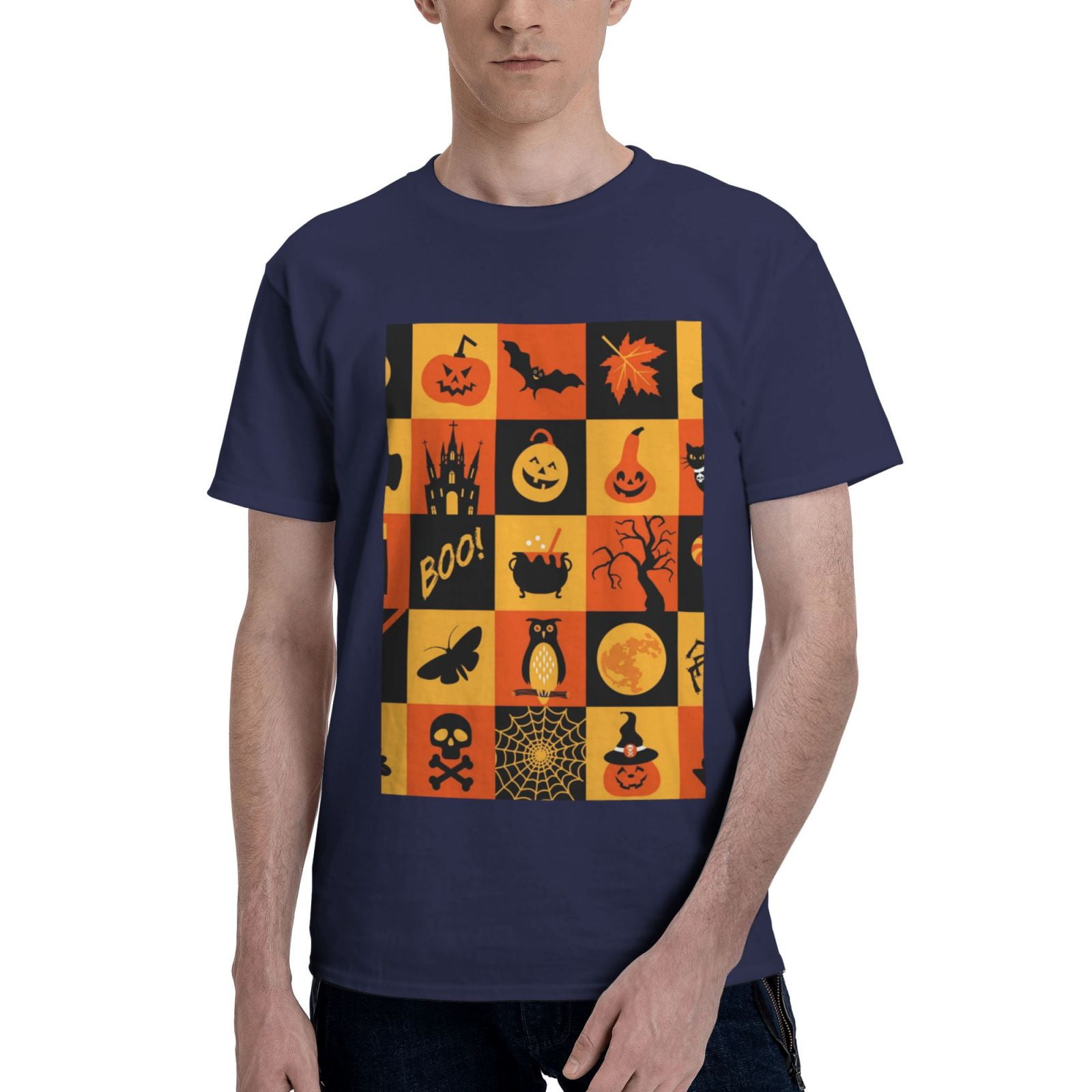 Bingfone Halloween Banner Symbols Men'S Loose Fit Short-Sleeve Pocket T ...
