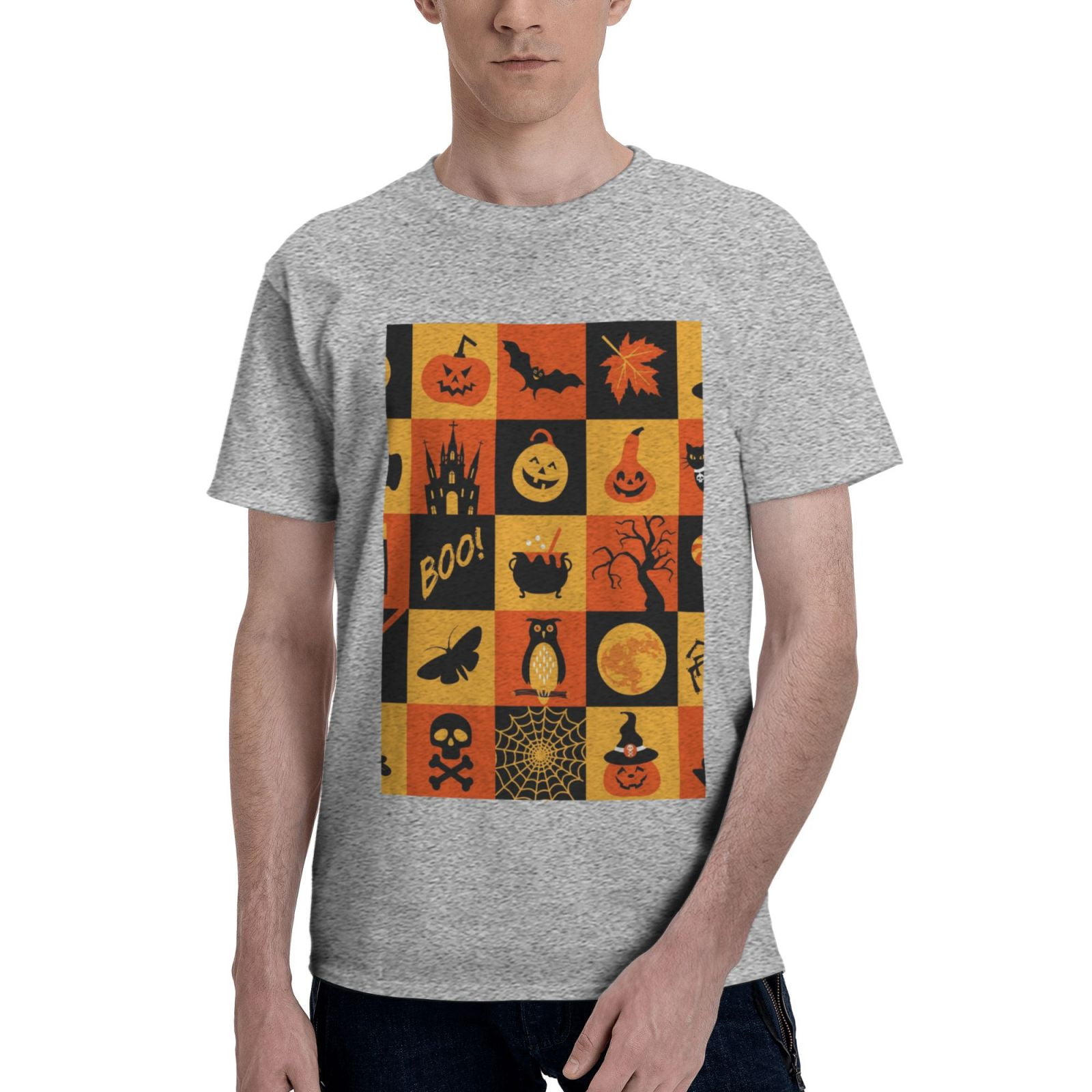 Bingfone Halloween Banner Symbols Men'S Loose Fit Short-Sleeve Pocket T ...