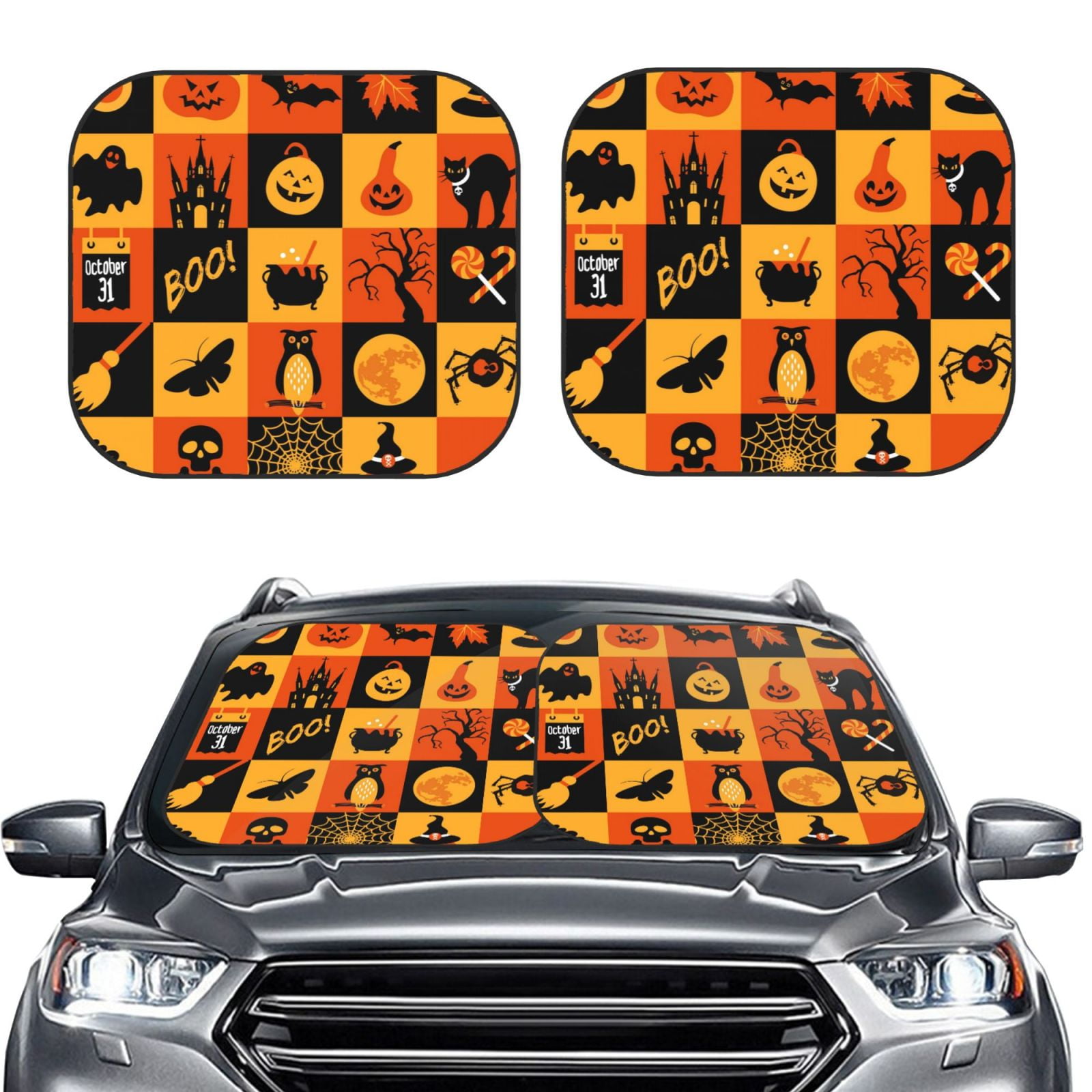 Bingfone Halloween Banner Symbols Print 2-Piece Sun Shade Front ...