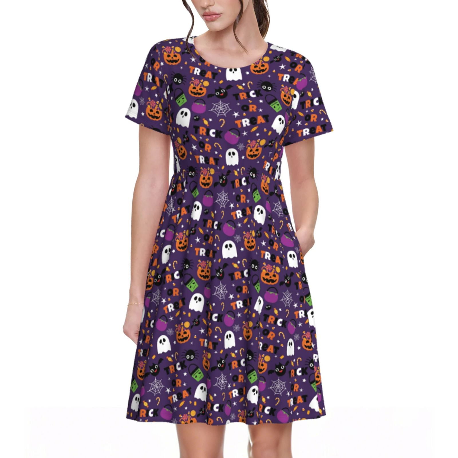 Bingfone Halloween Sweet Candy Print Women’s Short Sleeve Dress ...
