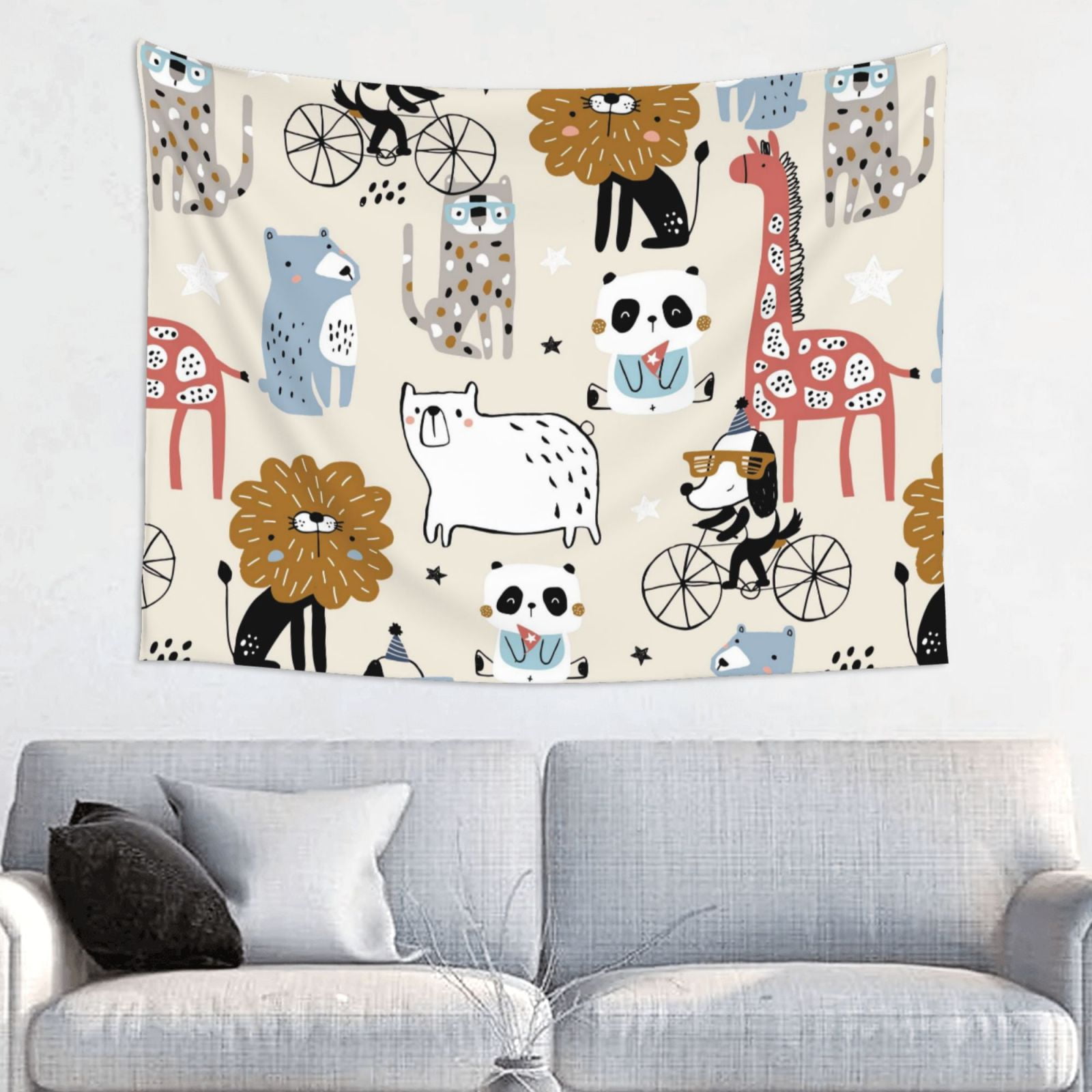 Bingfone Hand Drawn Animals Tapestry Wall Hanging Decor For Living Room ...