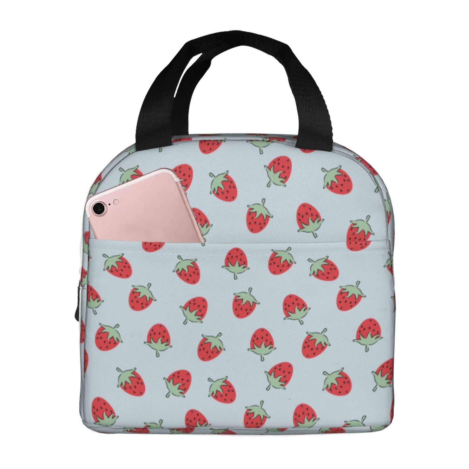 Bingfone Hand Drawn Strawberry Print Lunch Bag Insulated Lunch Box ...