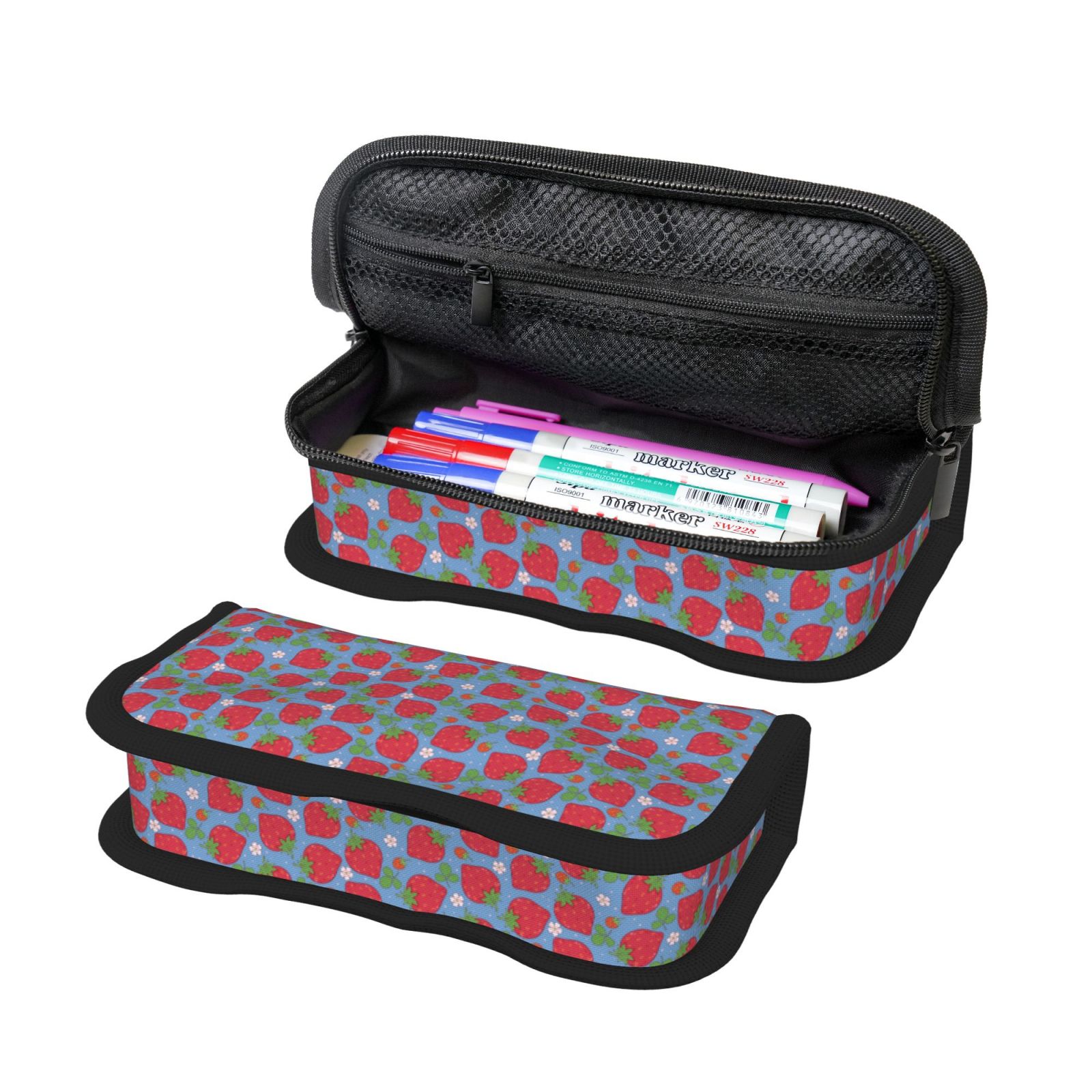 Bingfone Hand Drawn Strawberry Print Pencil Case Large Capacity Pencil ...