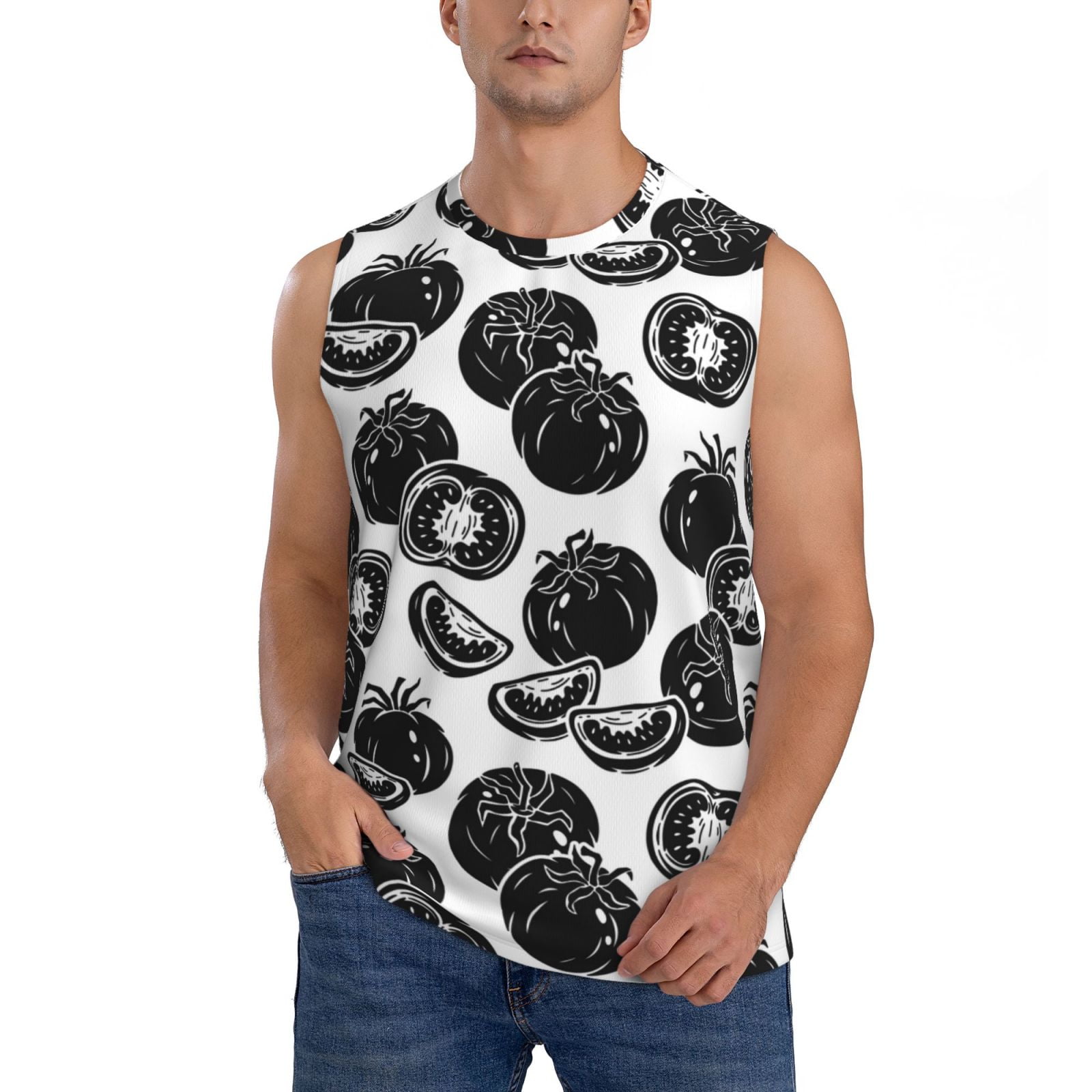 Bingfone Hand Drawn Tomatoes Pattern Men's Tank Tops Workout Sleeveless ...