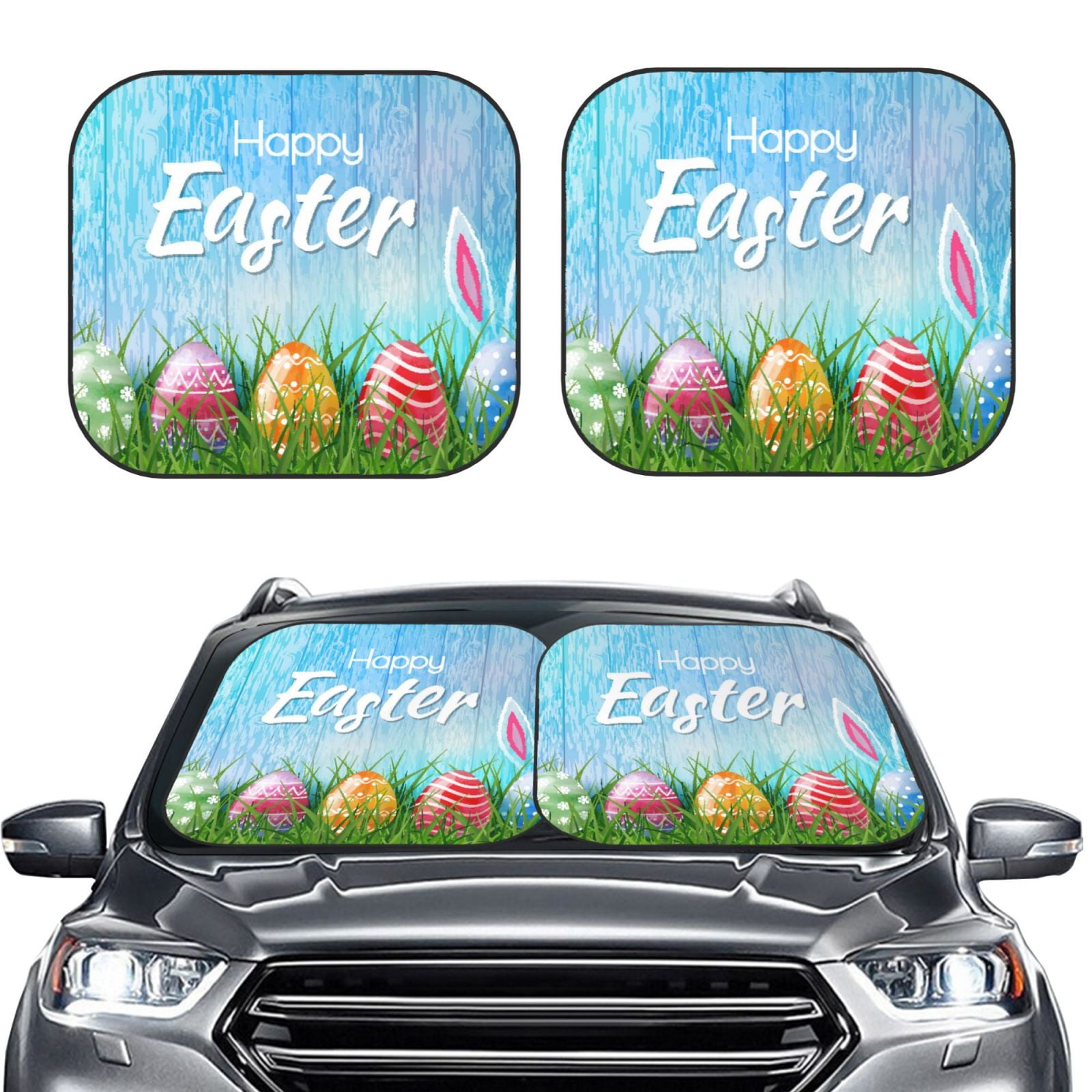 Bingfone Happy Easter Windshield Sun Shade 2-Piece Foldable Car Front ...