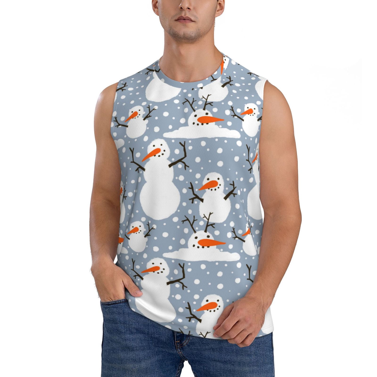 Bingfone Happy Snowmen Snowfall Pattern Men's Tank Tops Workout ...