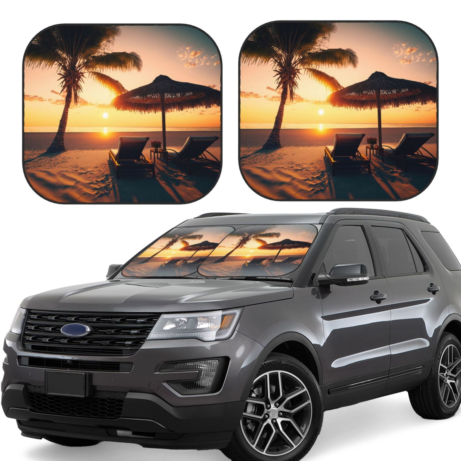 Bingfone Hawaiian Sunset Beach Windshield Sun Shade 2-Piece Foldable ...