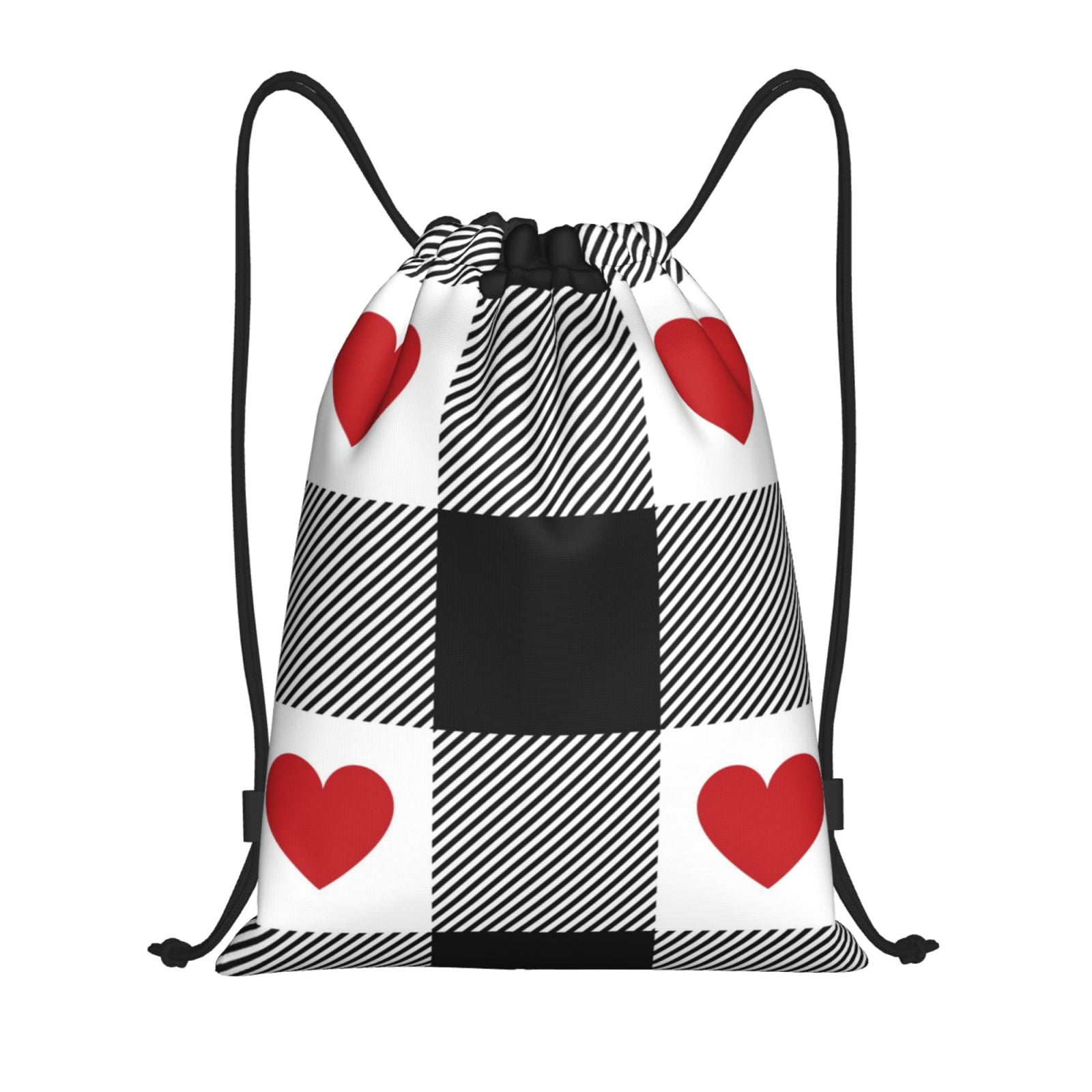 Bingfone Heart Black Buffalo Plaid Gingham Drawstrings Backpacks Bags ...