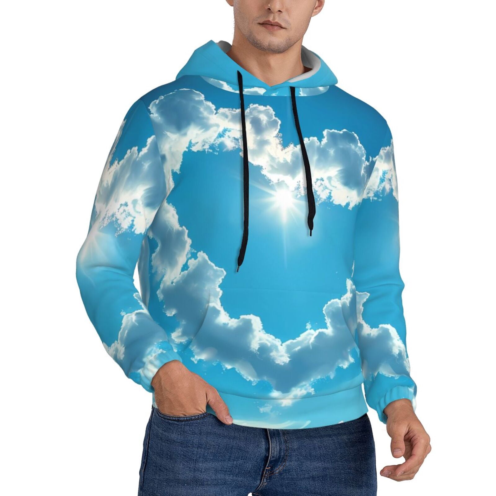 Bingfone Heart Shaped Cloud Men's Drawstring Hoodie Long Sleeve Pocket ...