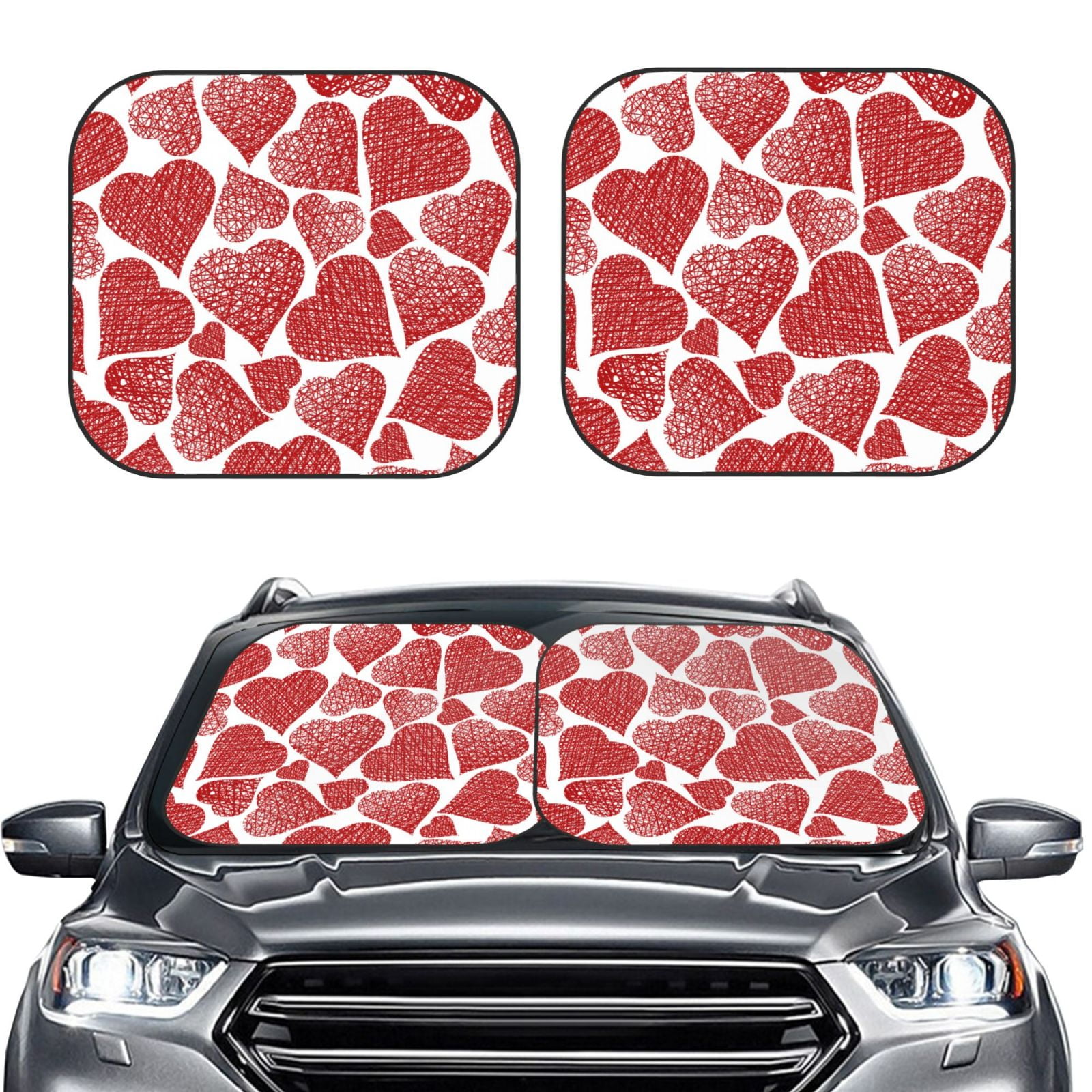 Bingfone Hearts Windshield Sun Shade 2-Piece Foldable Car Front Window ...