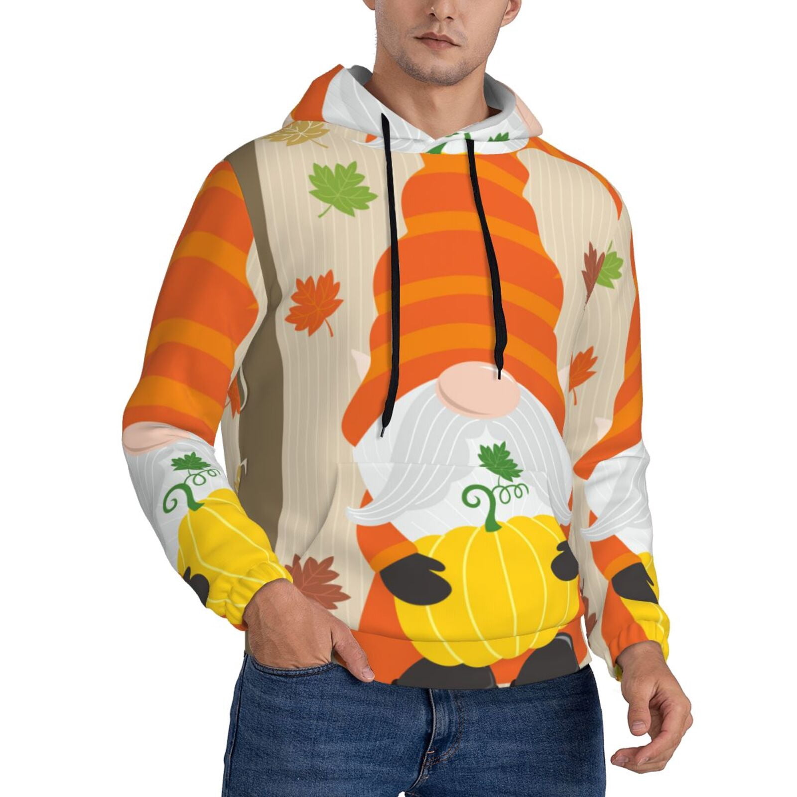 Bingfone Hello Fall Gnomes 1 Men's Drawstring Hoodie Long Sleeve Pocket ...