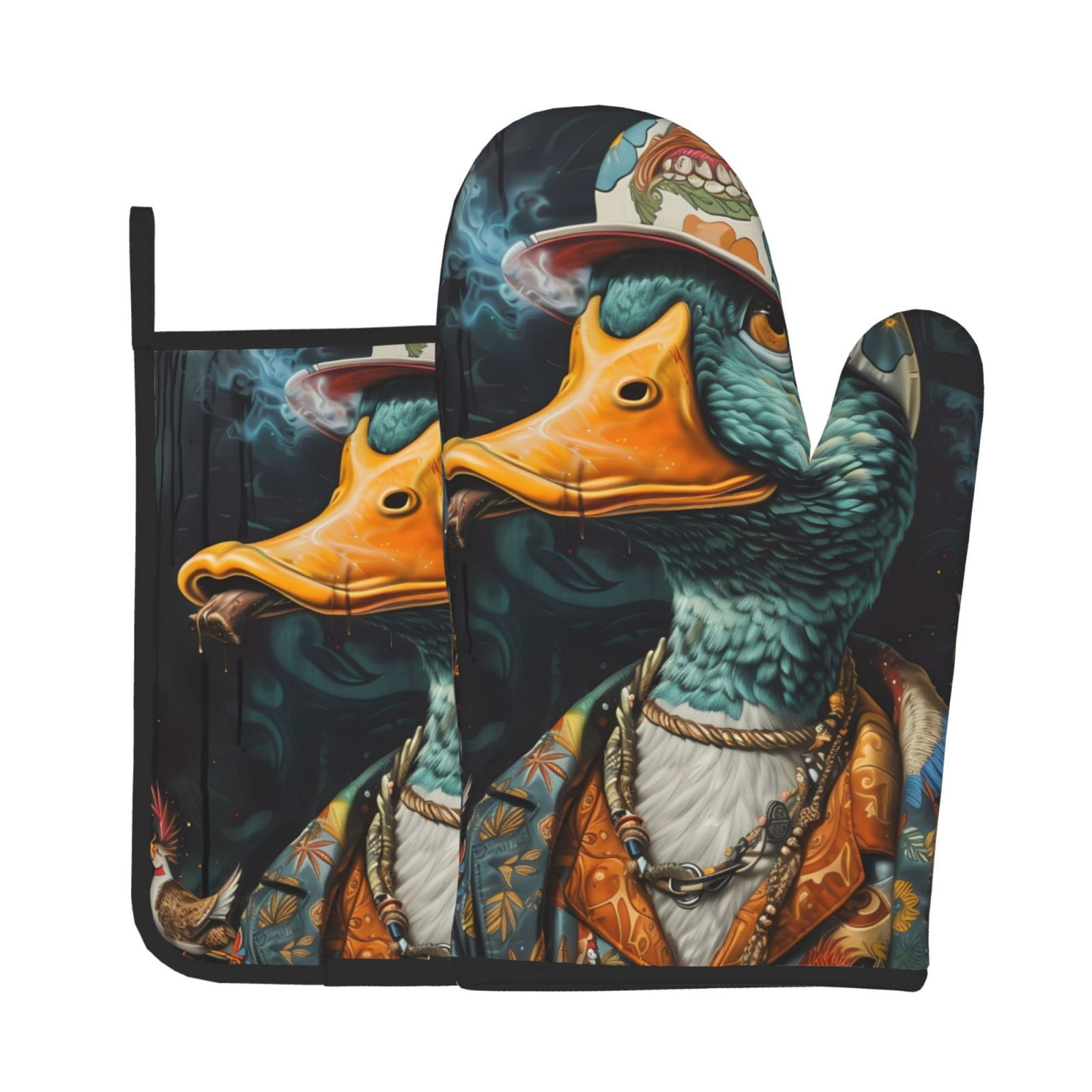 Bingfone Hip-Hop Duck Print Oven Mitts Pot Holders Set 2 PCS for ...