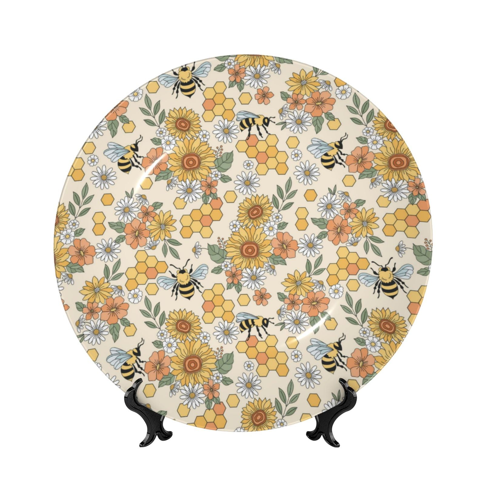 Bingfone Hippie Bee Honeycomb Print Bone China Dinner Decorative Plates ...