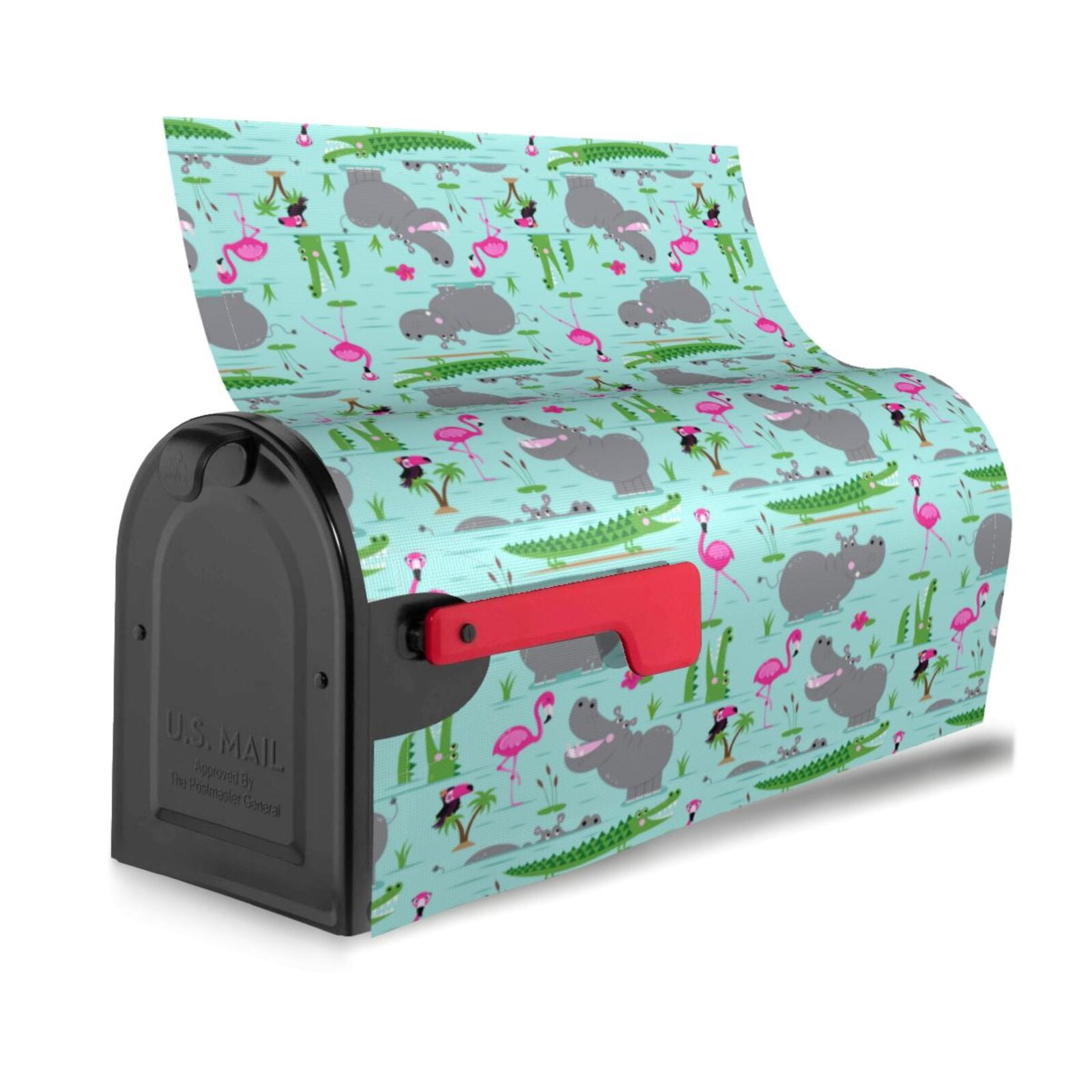 Bingfone Hippo With Flamingos And Crocodiles Magnetic Mailbox Cover ...