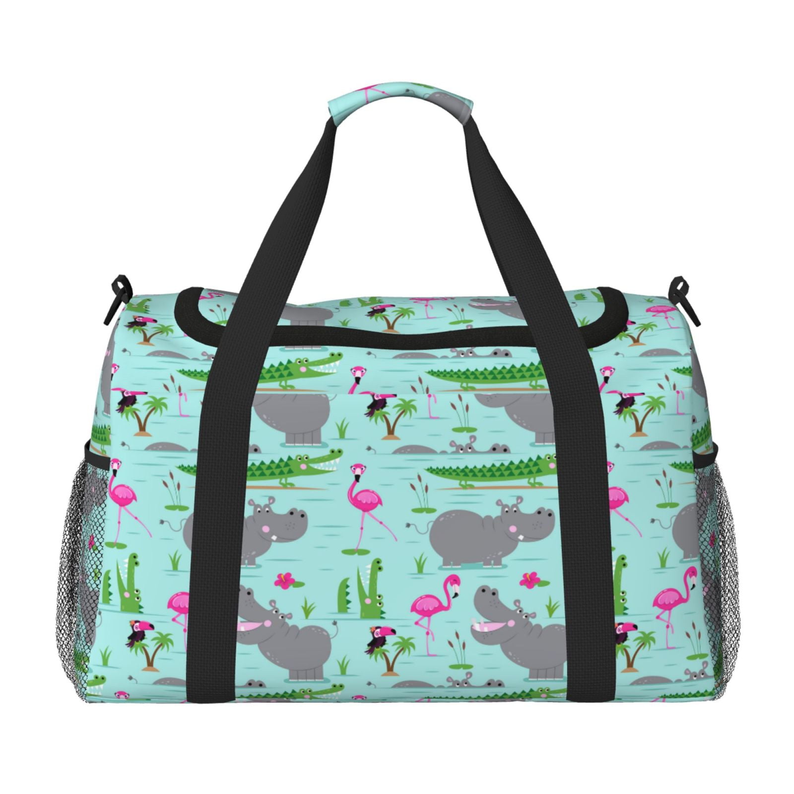 Bingfone Hippo With Flamingos And Crocodiles Print Travel Duffel Tote ...