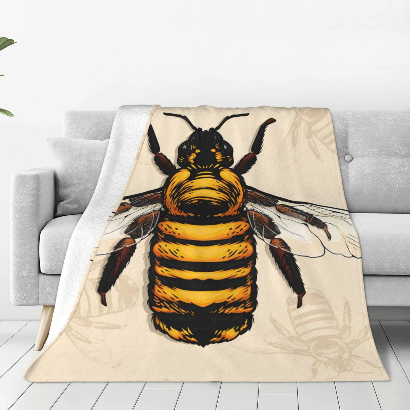Bingfone Honey Bee Print Flannel Fleece Blanket Throw Blanket for Bed ...