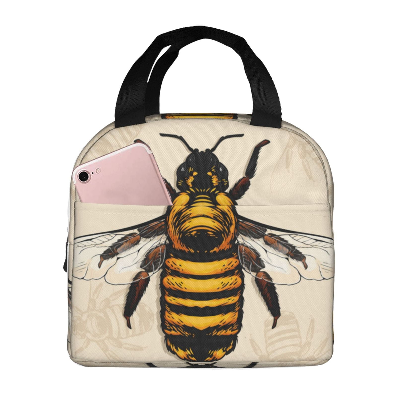 Bingfone Honey Bee Print Lunch Bag Insulated Lunch Box, Small Leakproof ...