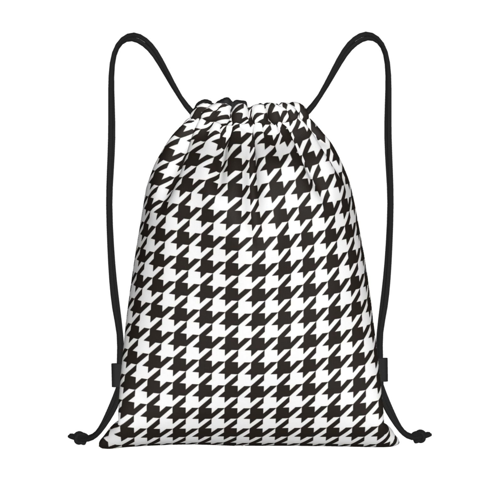 Bingfone Houndstooth Black And White Drawstrings Backpacks Bags For Men Women Gym Drawstrings ...