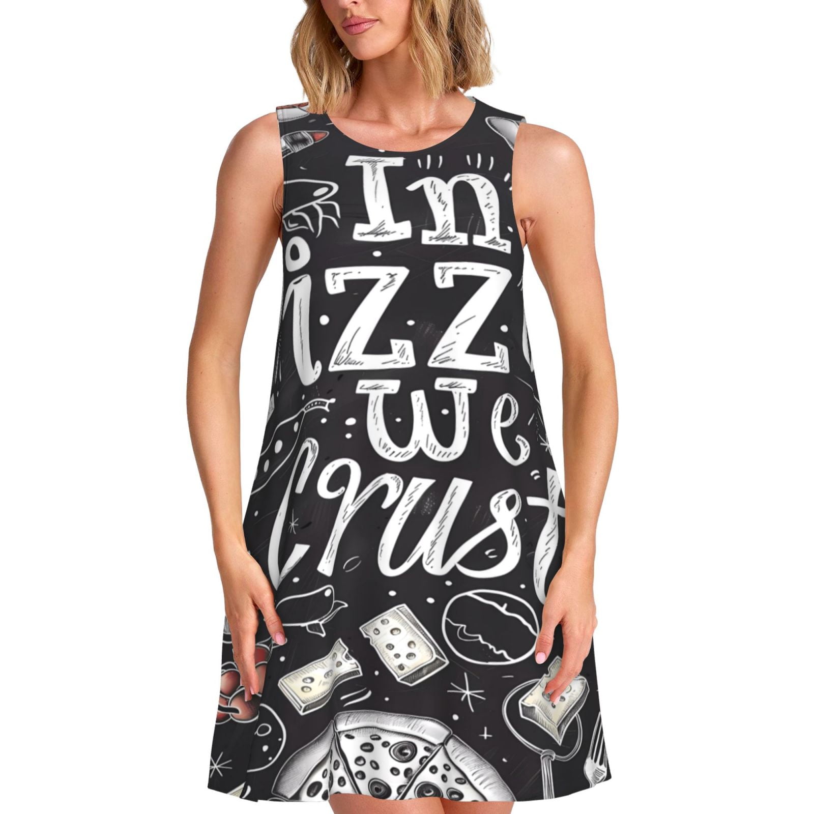 Bingfone In Pizza We Crust Art Print Women's Sleeveless Dress, Loose ...