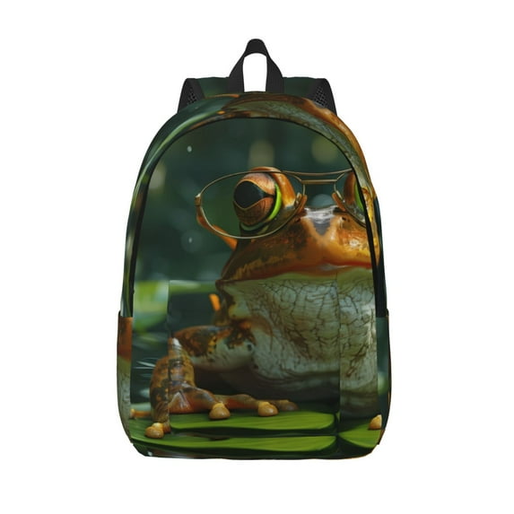 Bingfone Intellectual Frog Pond Print Canvas College Laptop Backpack ...
