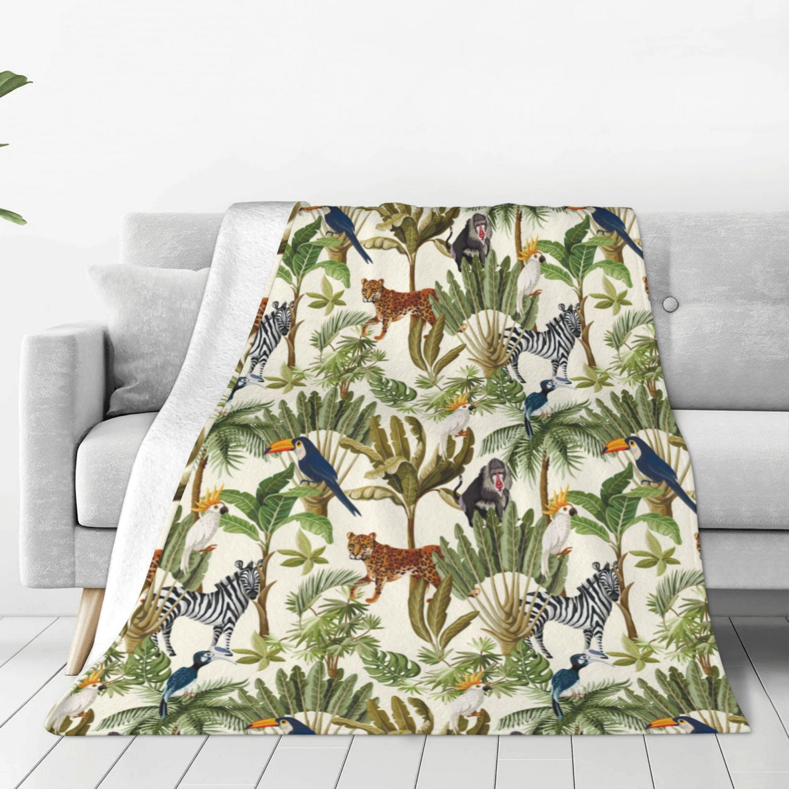 Bingfone Jungle Animals Print Flannel Fleece Blanket Throw Blanket for ...