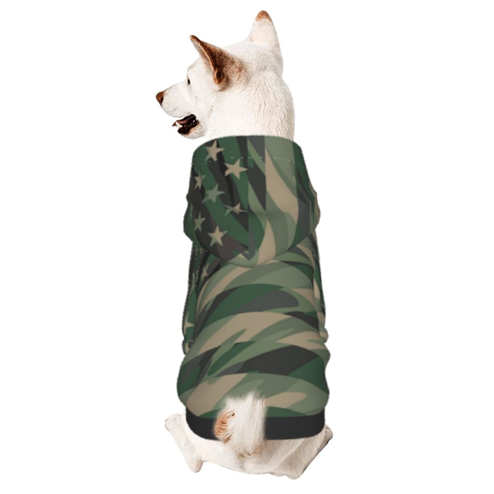 Bingfone Jungle Green Camo Usa Flag Dog Clothes Hoodie, Pet Winter Coat ...