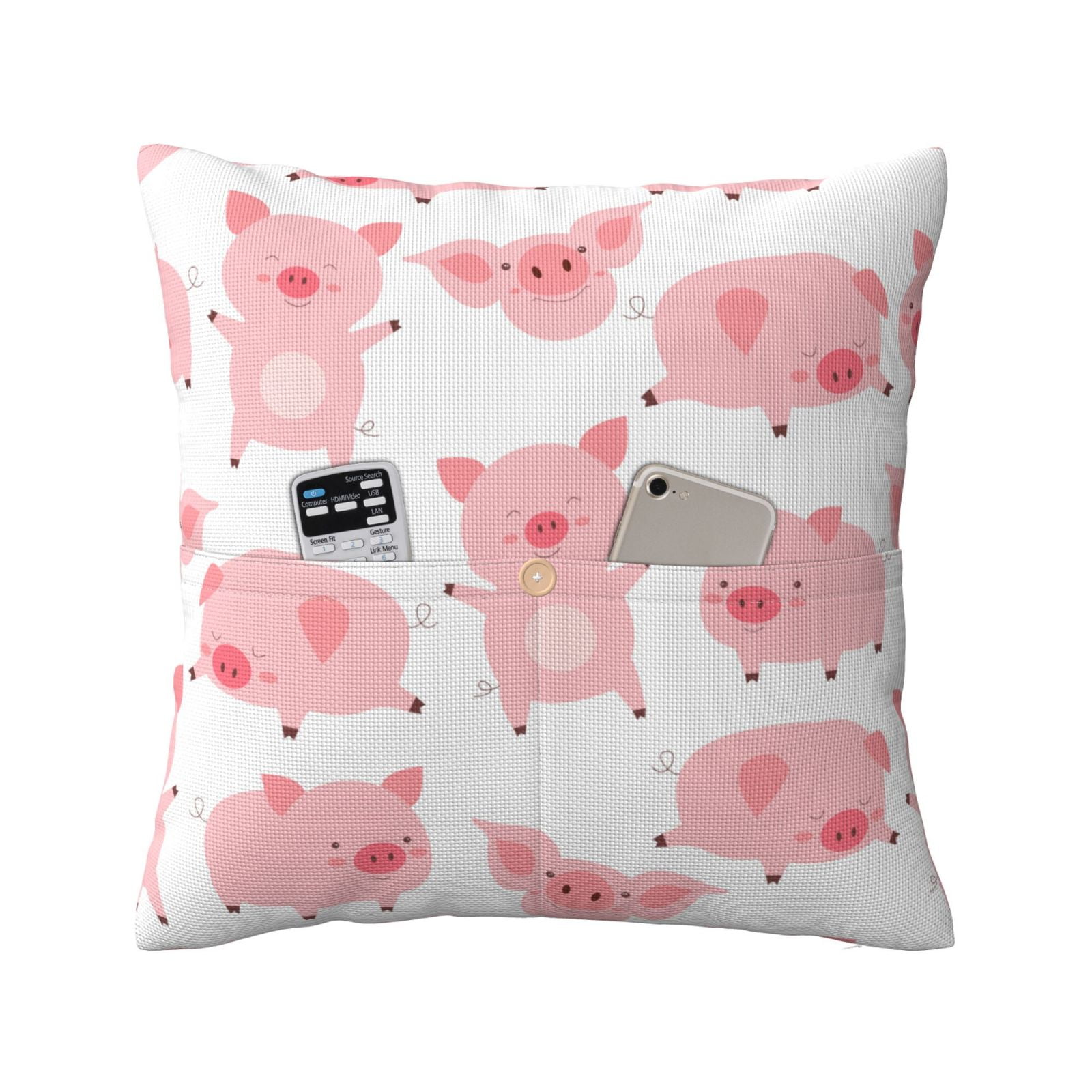 Bingfone Kawaii Pigs Linen Throw Pillow Covers Cushion Case Pocket ...