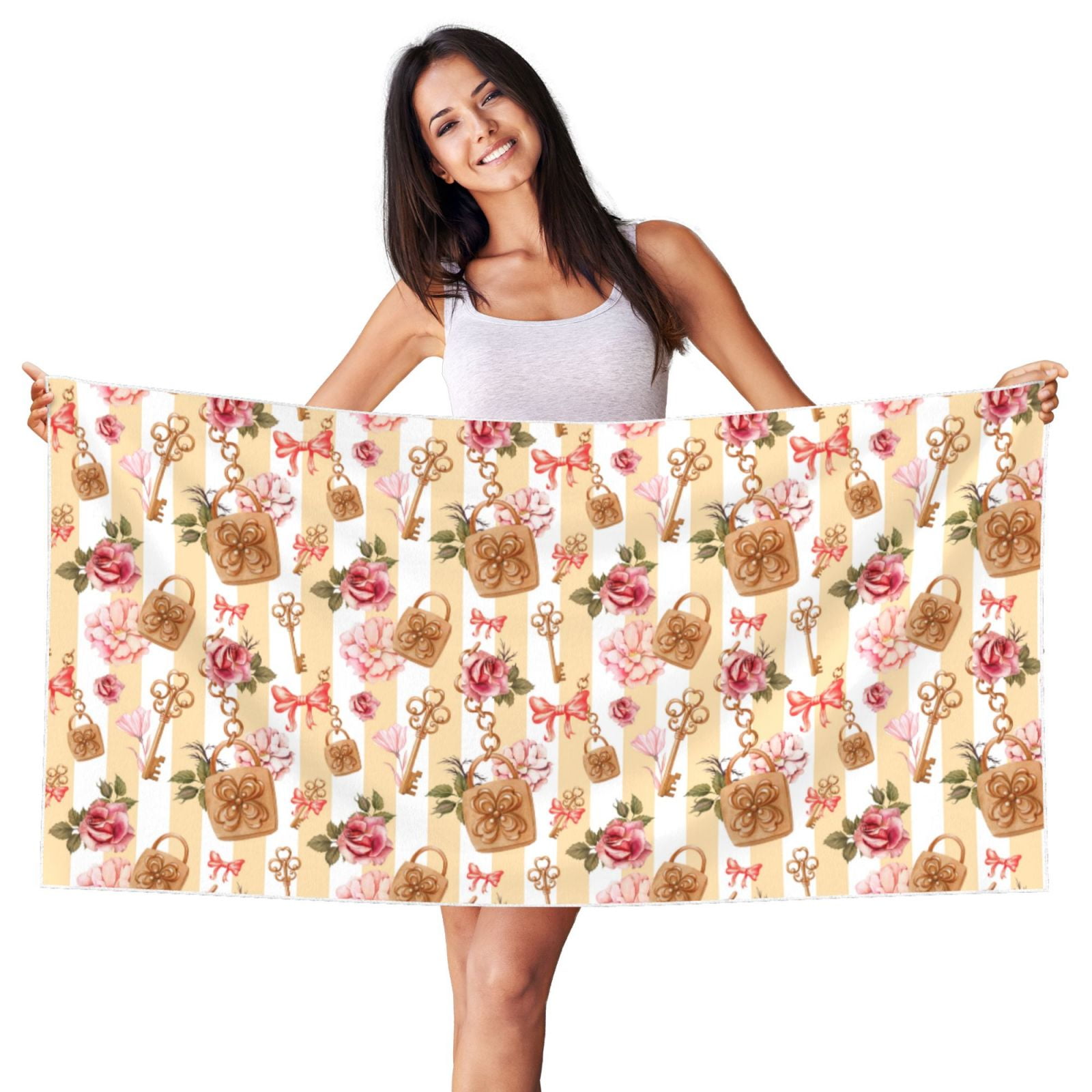 Bingfone Key Lock And Flowers Oversized 27.7x55 Inches Beach Towel ...