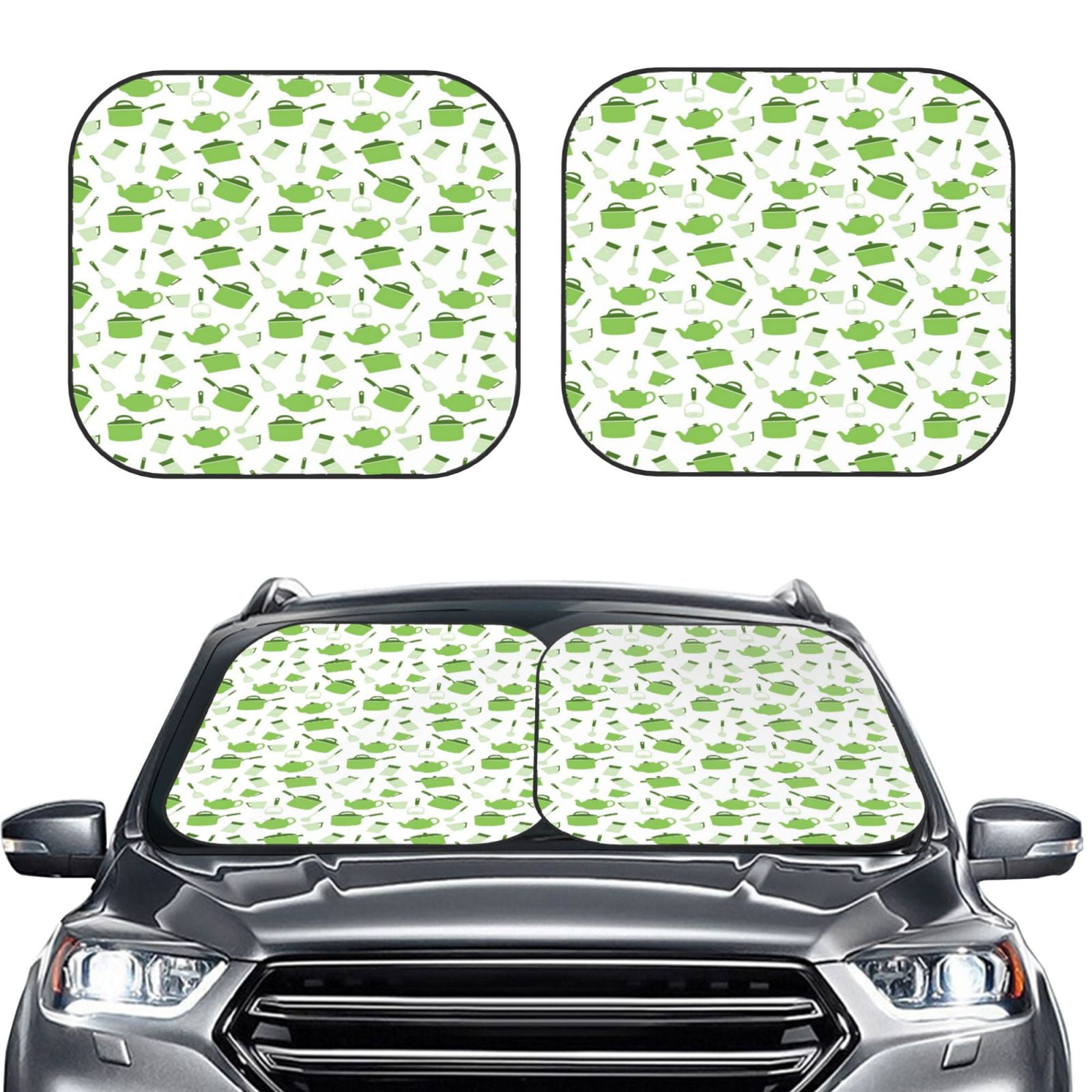 Bingfone Kitchen Utensiles Cooking Pots Print 2-Piece Sun Shade Front ...