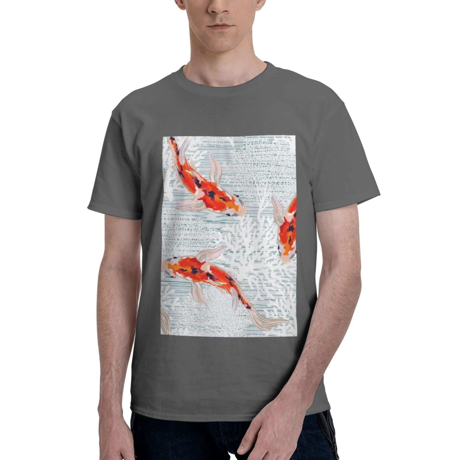 Bingfone Koi Fish Corals,Spring Summer Men'S Loose Fit Short-Sleeve ...