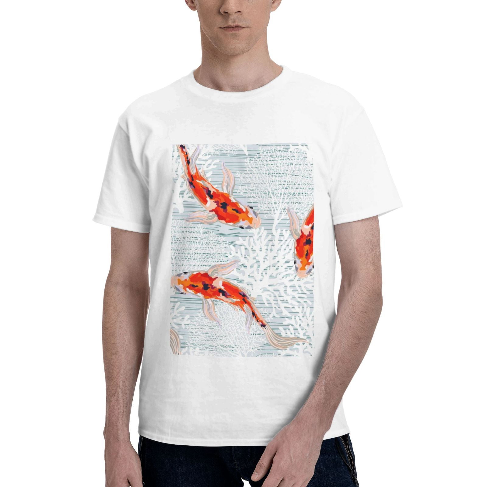Bingfone Koi Fish Corals,Spring Summer Men'S Loose Fit Short-Sleeve ...