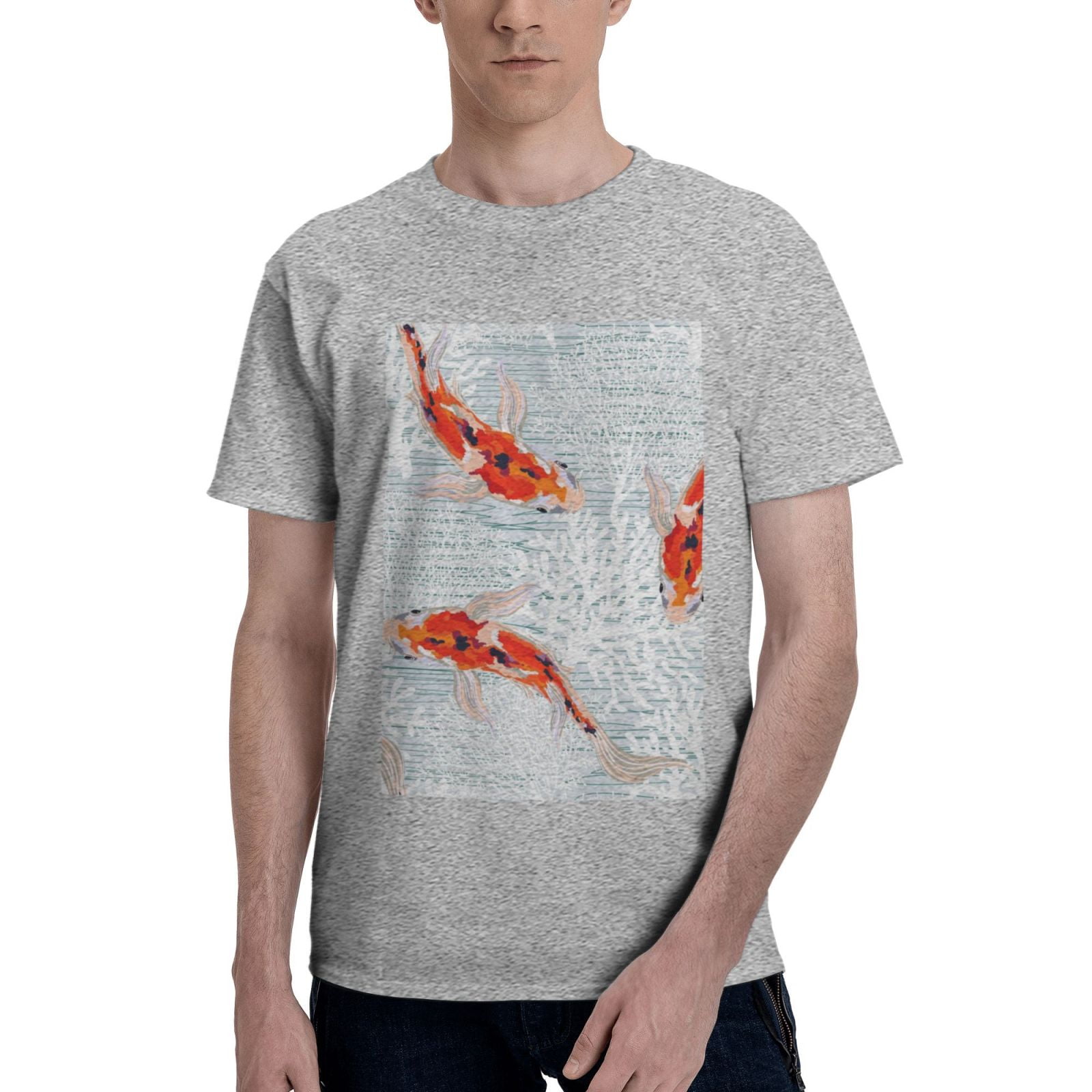 Bingfone Koi Fish Corals,Spring Summer Men'S Loose Fit Short-Sleeve ...