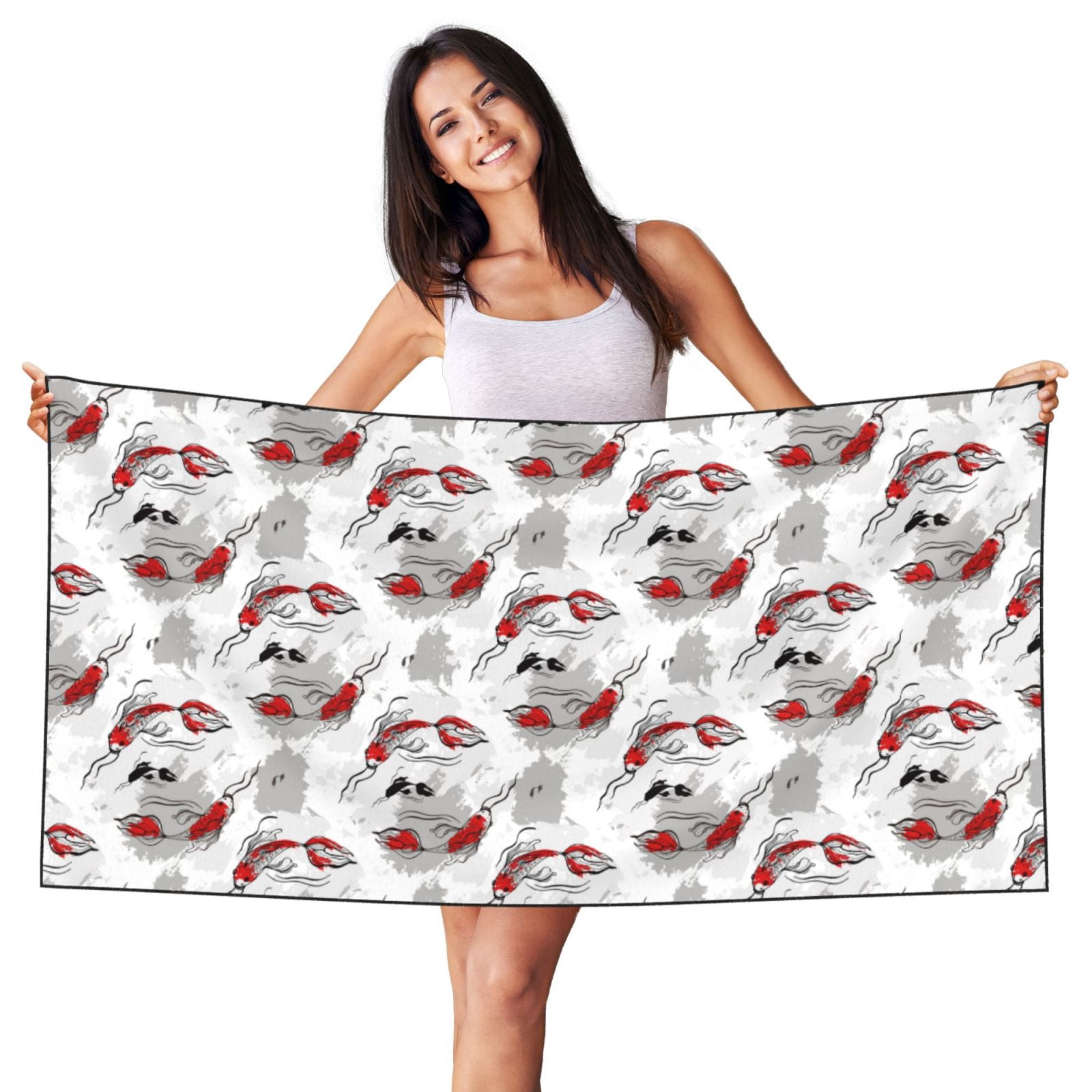 Bingfone Koi Fish Oversized 27.7x55 Inches Beach Towel, Super Absorbent ...