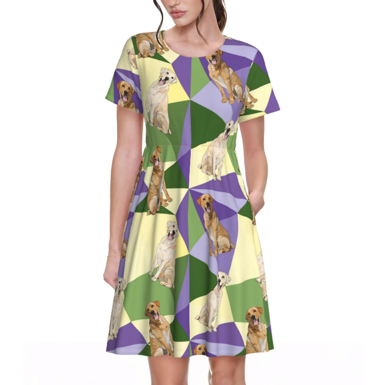 Bingfone Labrador Retriever Dog Print Women’s Short Sleeve Dress ...