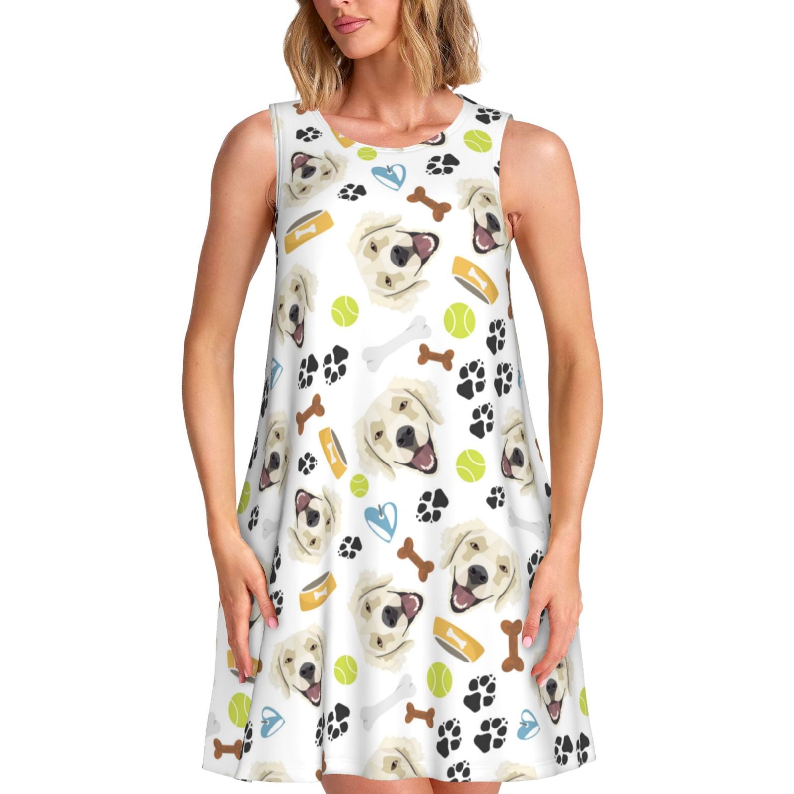 Bingfone Labrador Retriever Dog Print Women's Sleeveless Dress, Loose ...