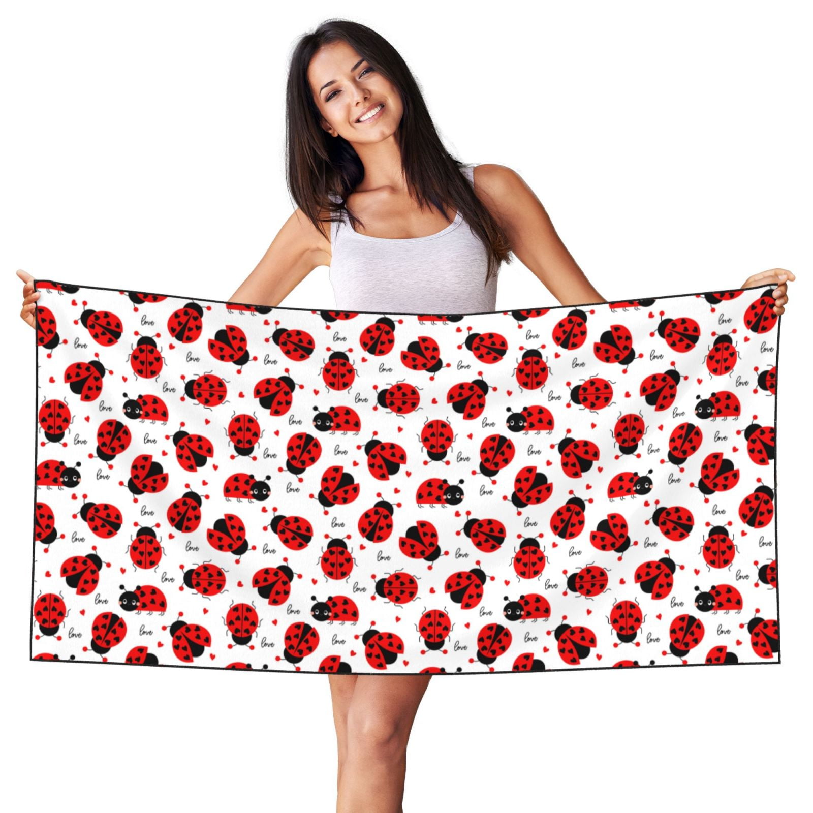 Bingfone Ladybug And Heart Oversized 27.7x55 Inches Beach Towel, Super ...