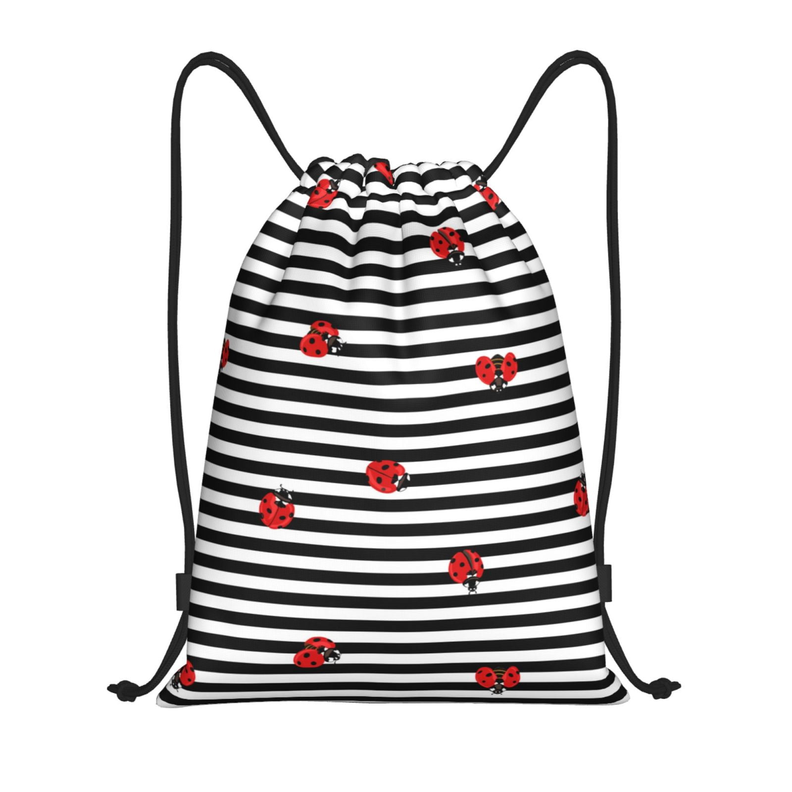 Bingfone Ladybugs On Black And White Striped Drawstrings Backpacks Bags ...