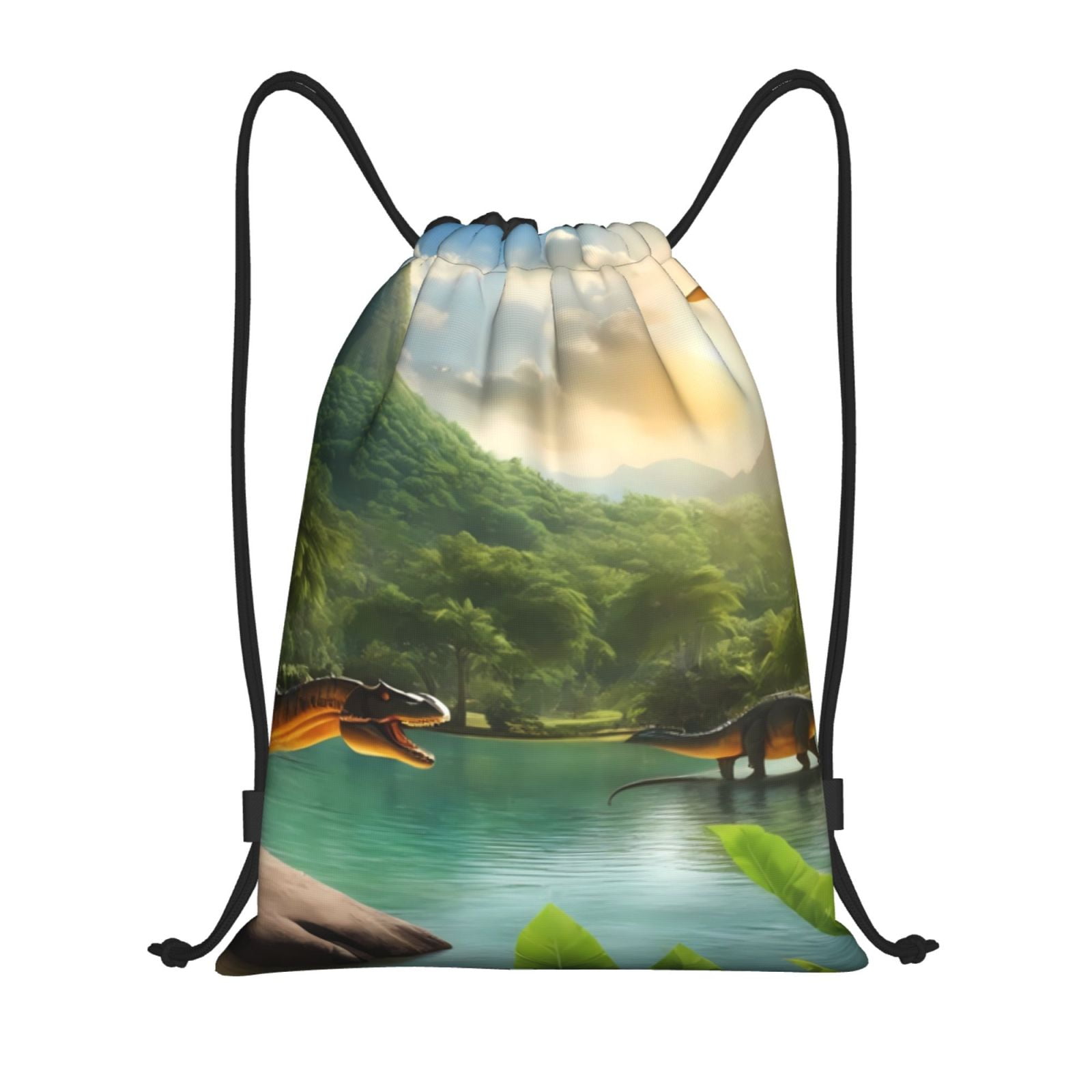 Bingfone Lake Forest Dinosaur Drawstrings Backpacks Bags for Men Women ...
