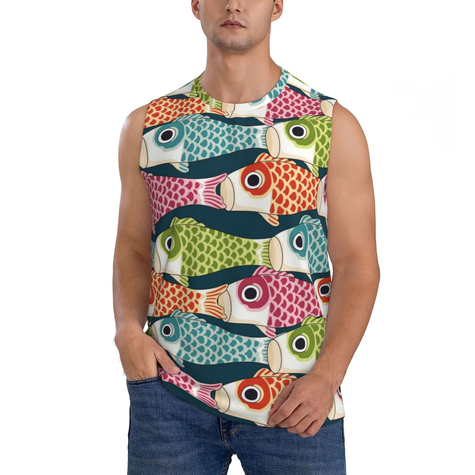 Bingfone Lantern Koi Fish Pattern Men's Tank Tops Workout Sleeveless ...
