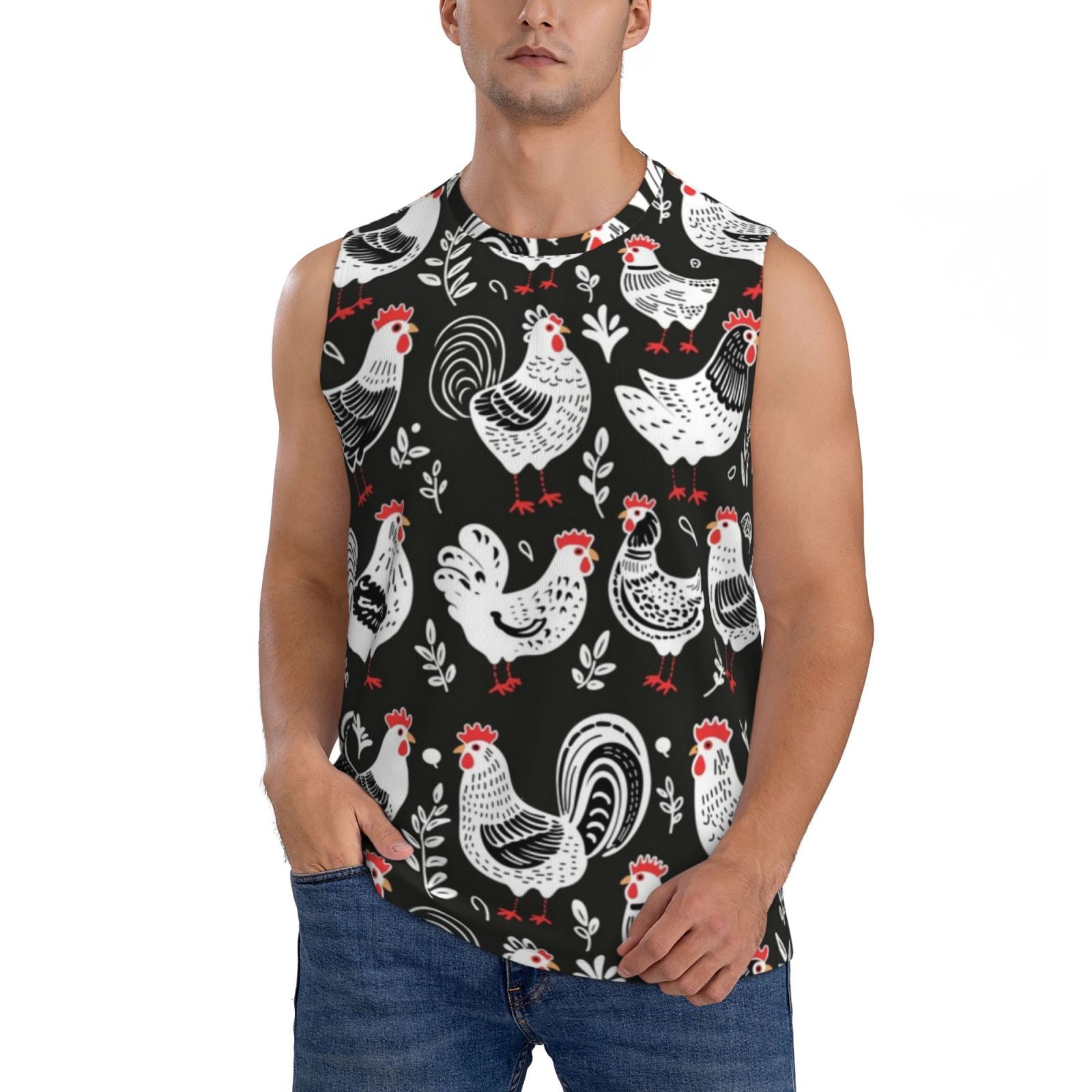 Bingfone Laying Hens And Roosters Pattern Men's Tank Tops Workout ...