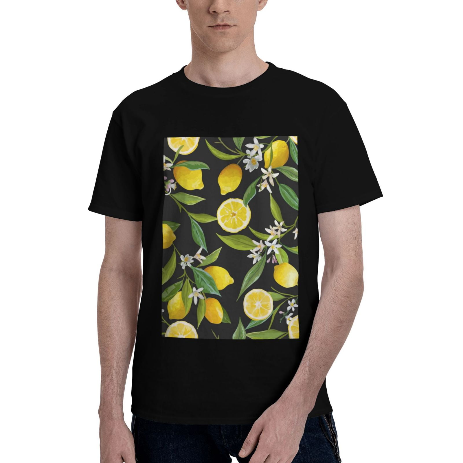 Bingfone Lemon Fruits Flowers Leaves Men'S Loose Fit Short-Sleeve ...