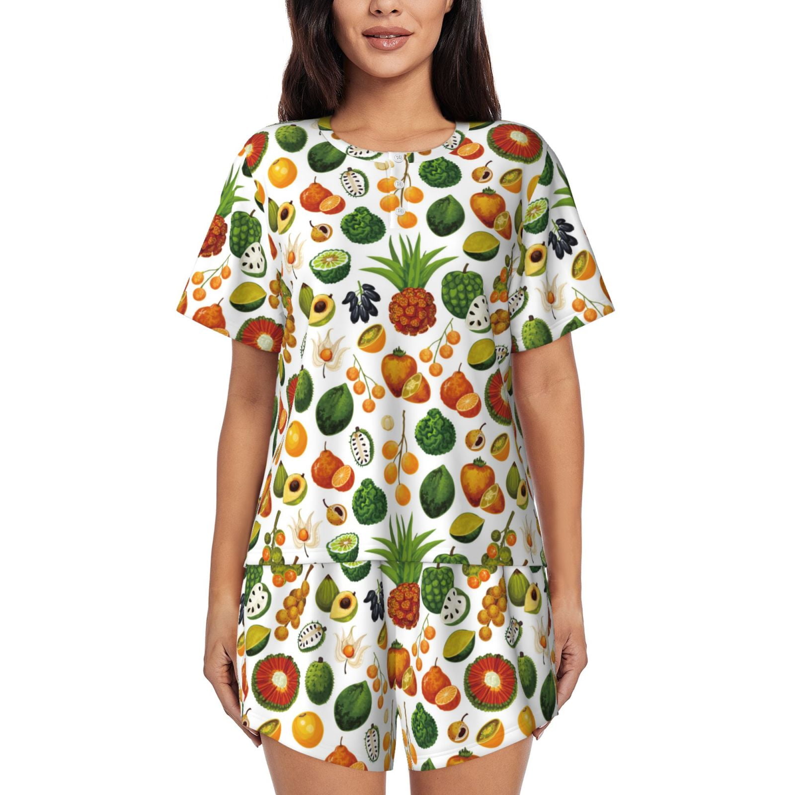Bingfone Lemon Fruits Vegetables Print Pajamas Sets for Women Soft ...