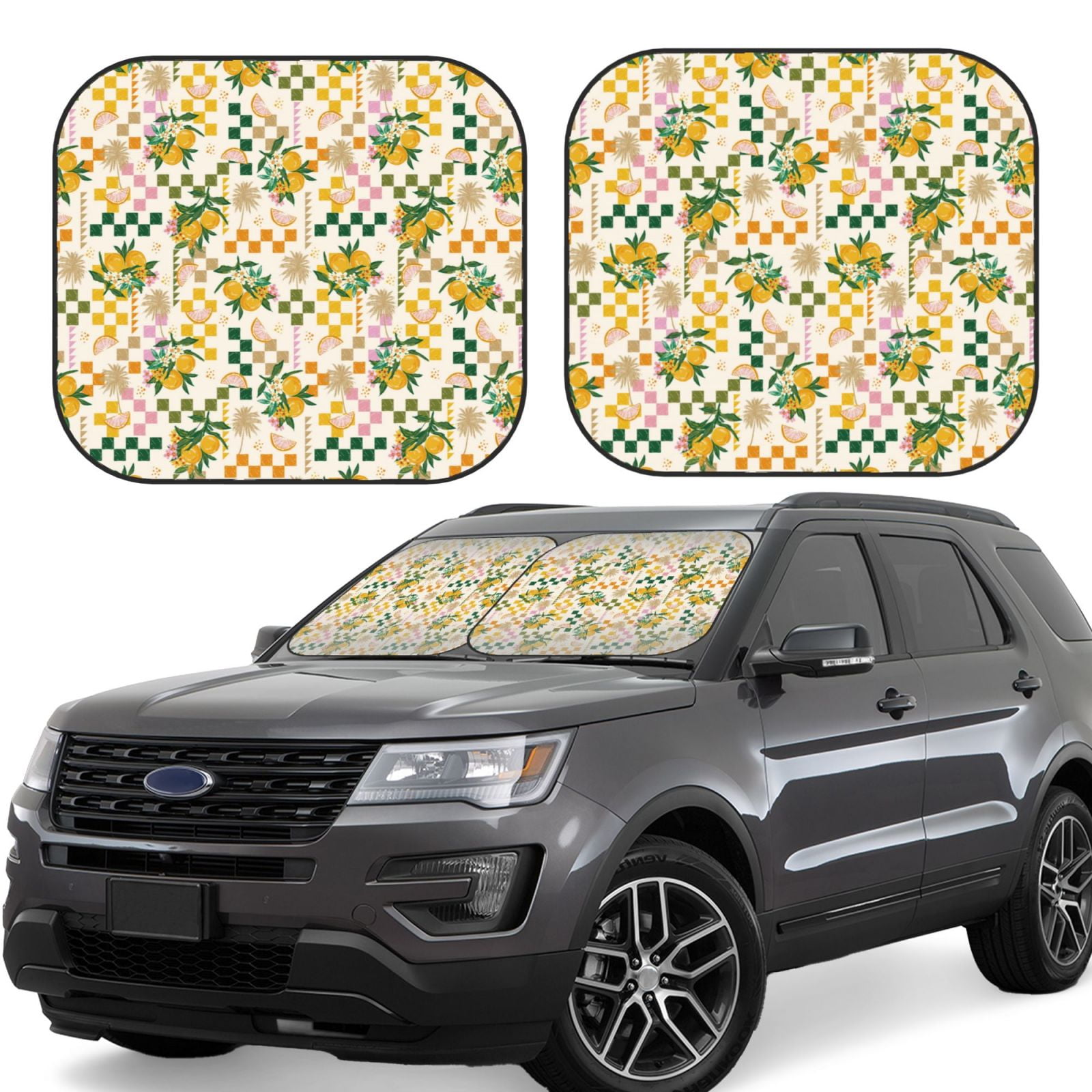 Bingfone Lemon Windshield Sun Shade 2-Piece Foldable Car Front Window Sunshade for Most Sedans ...